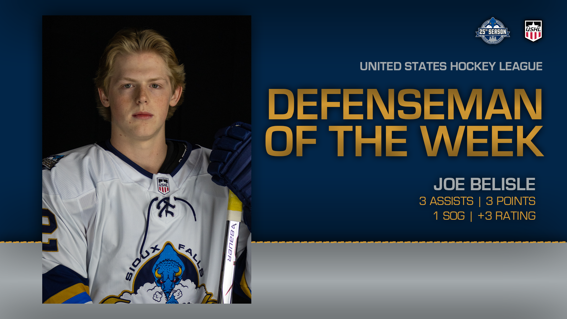 Belisle tabbed with USHL Defenseman of the Week honor - Sioux Falls ...