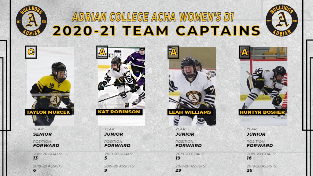 ACHA D1 Women's Hockey Announce 2020-21 Team Captains - Adrian College