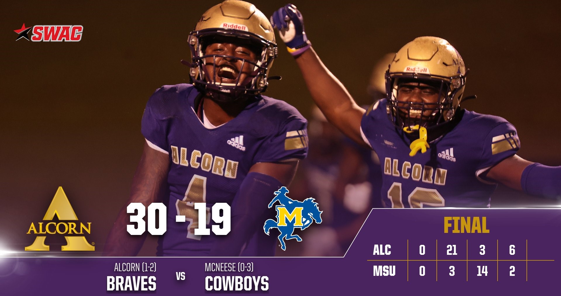Alcorn Football Downs McNeese, 30-19 - Alcorn State University Athletics