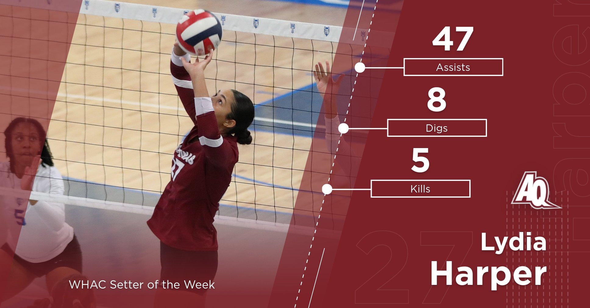 Lydia Harper Claims Third WHAC Setter of the Week Honor - Aquinas College