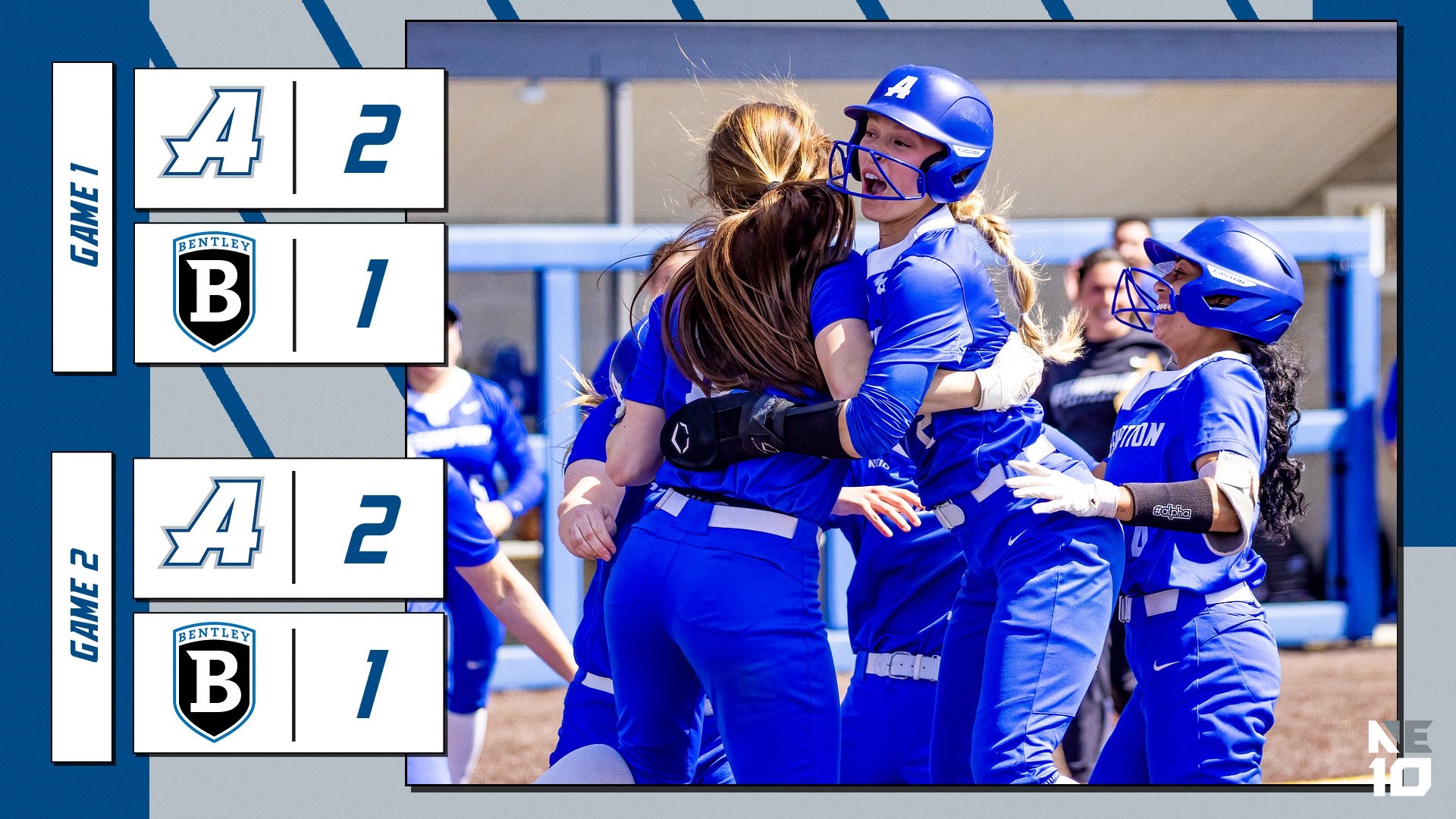 Softball picks up a pair of 2-1 wins vs. Bentley - Assumption University