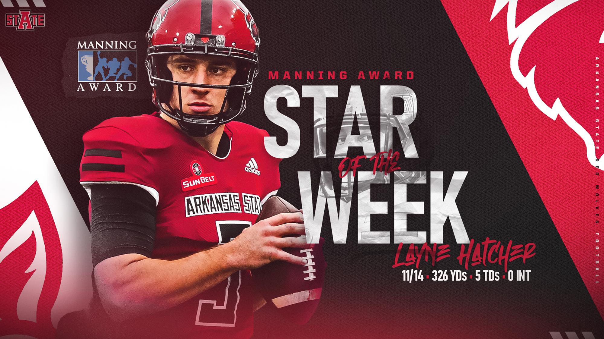 Hatcher Selected a Manning Award “Star of the Week” - Arkansas State ...