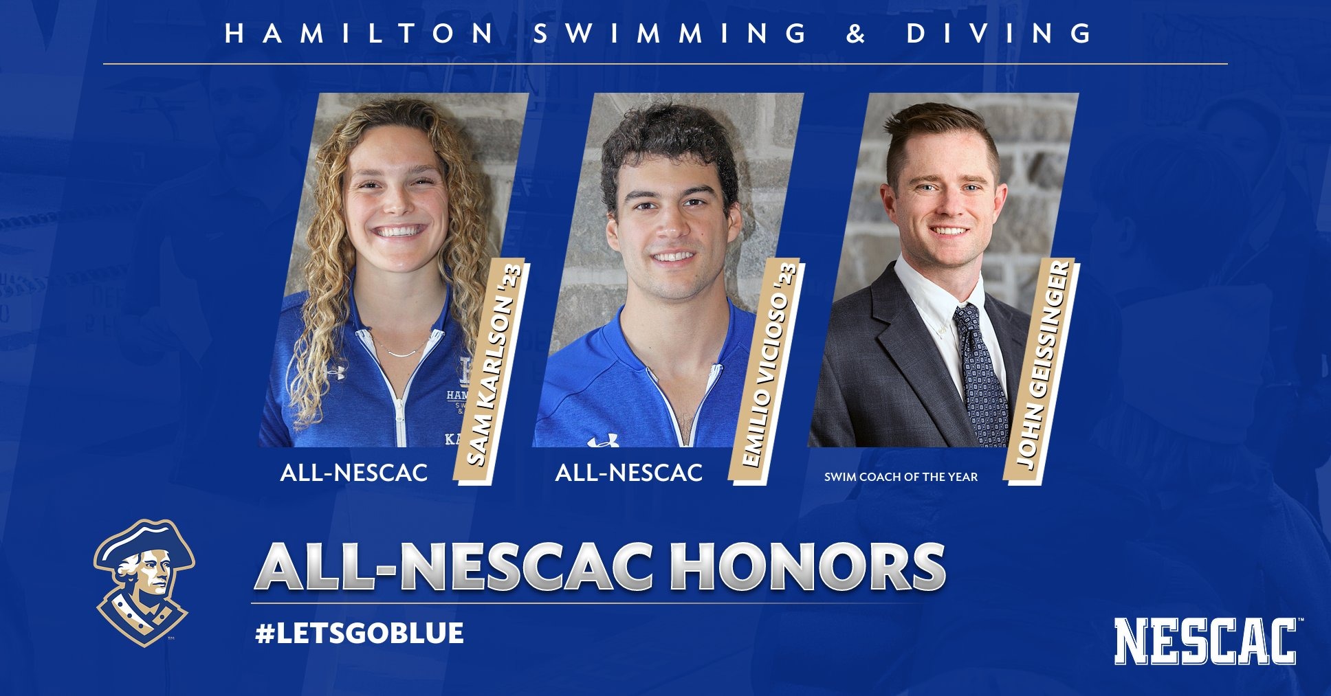Three from swimming and diving program honored by NESCAC - Hamilton College