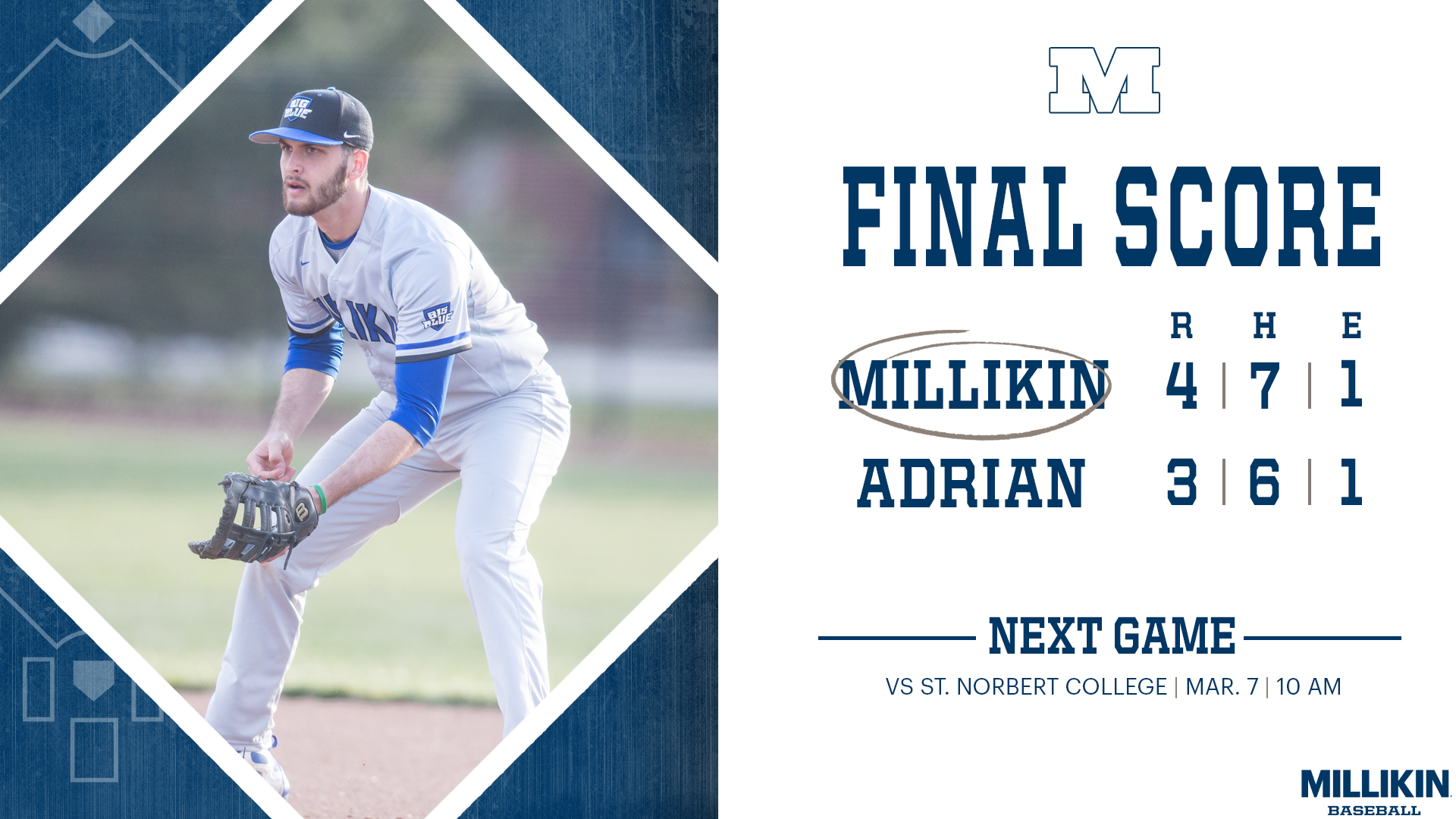 Baseball Downs Adrian in Walk-Off Fashion - Millikin University Athletics
