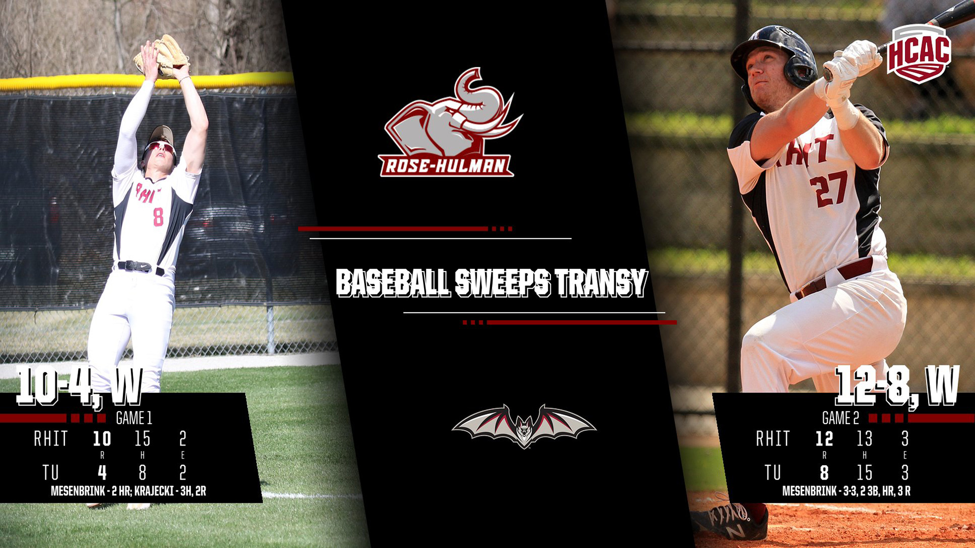 Mesenbrink Home Runs Lead Rose-Hulman Baseball to Sweep Over Transy ...
