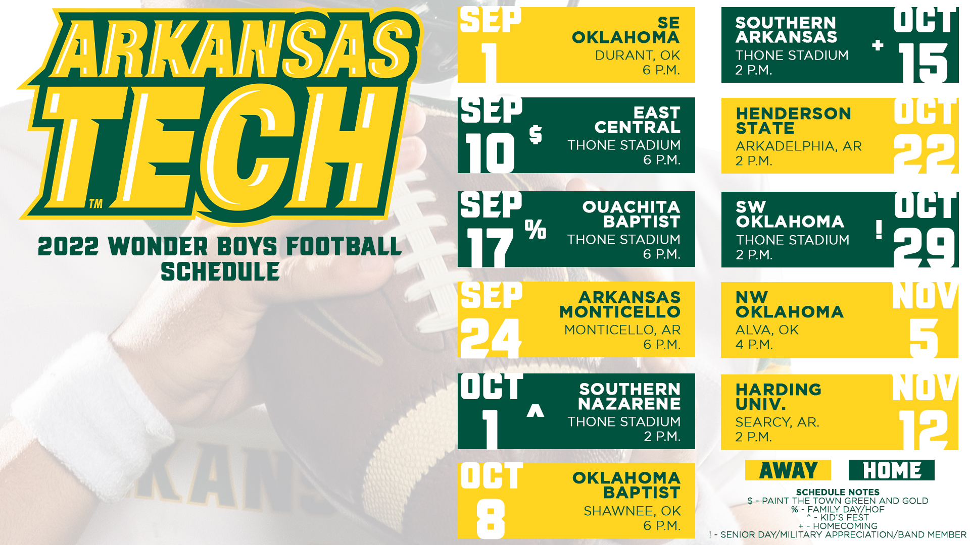 Wonder Boys football release 2022 schedule - Arkansas Tech University ...