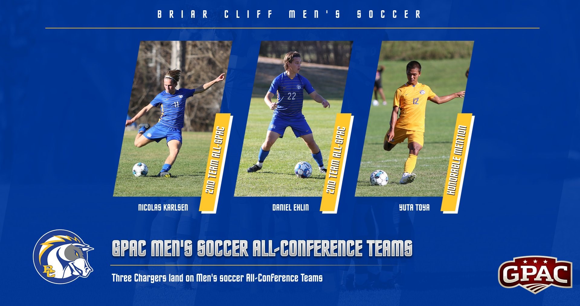 THREE CHARGERS LAND ON MEN’S SOCCER ALL-GPAC TEAMS - Briar Cliff University