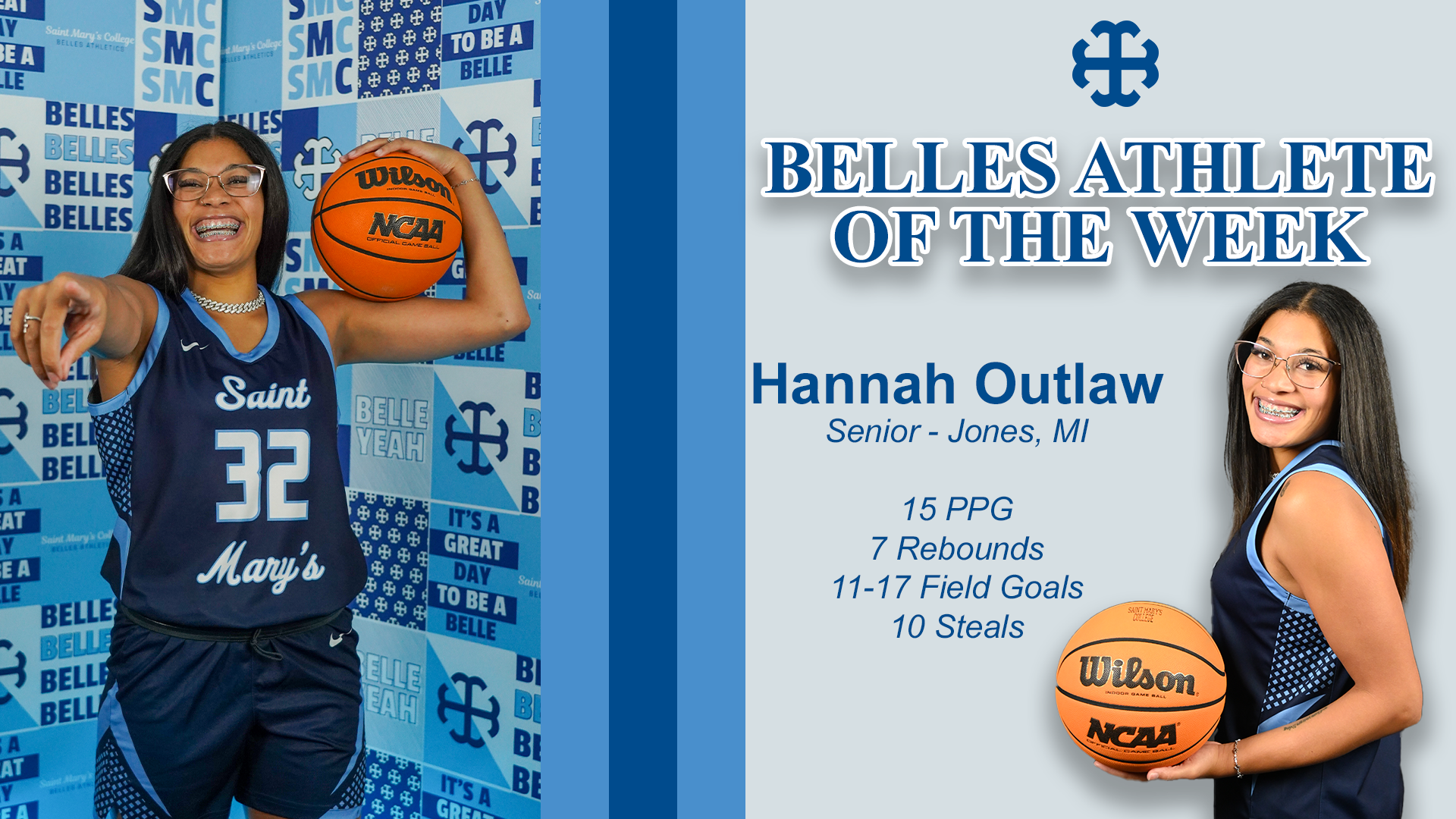 Fry Earns Belles Weekly Honor - Saint Mary''s College