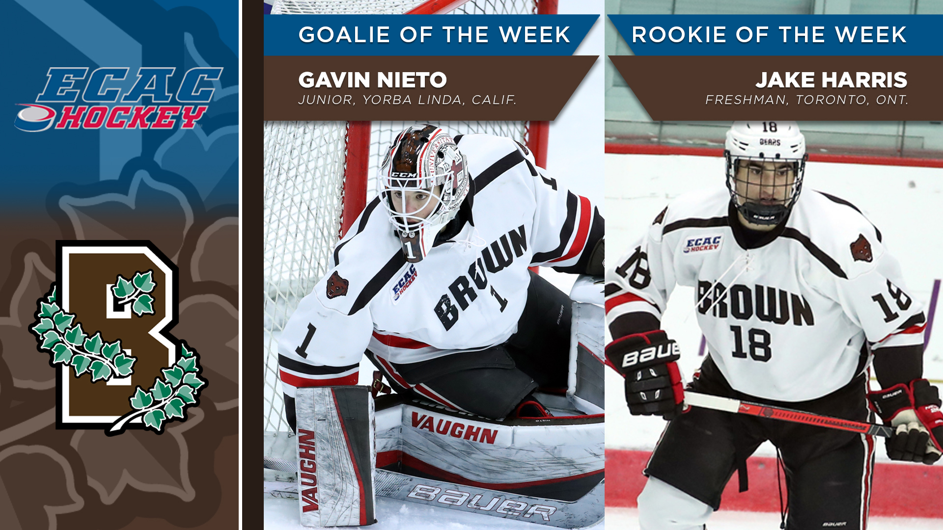 Men’s Hockey’s Nieto, Harris Collect ECAC Weekly Awards - Brown ...