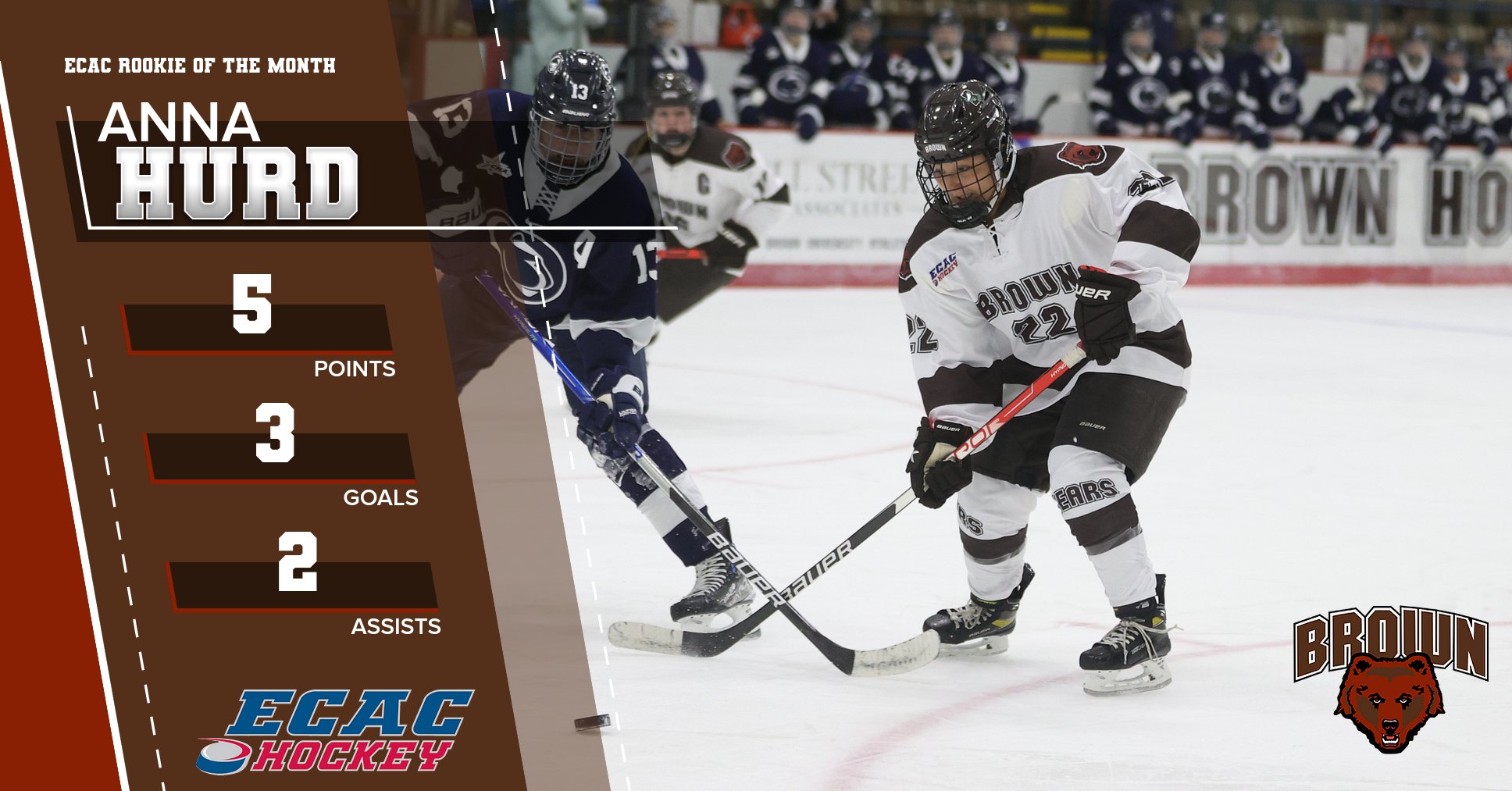 Hurd Honored as ECAC Rookie of the Month - Brown University Athletics