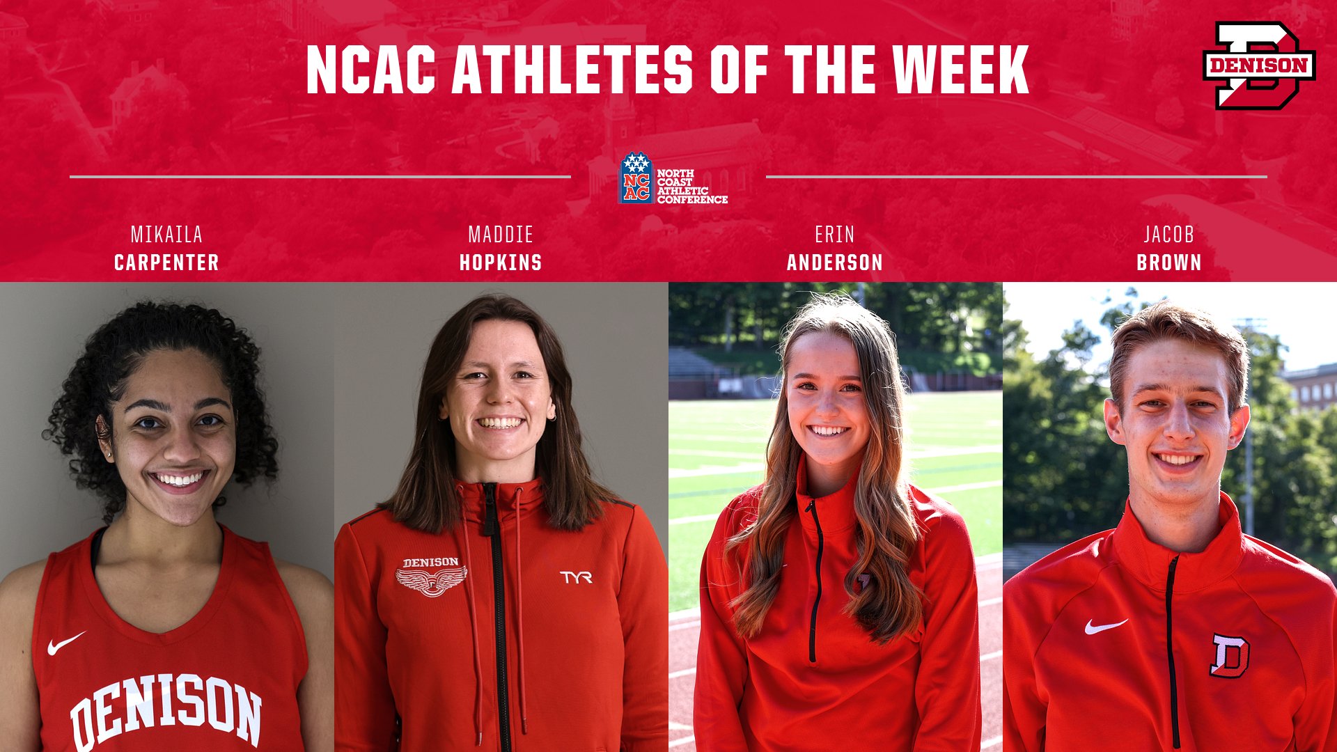 Denison honored with four NCAC Athletes of the Week - Denison University