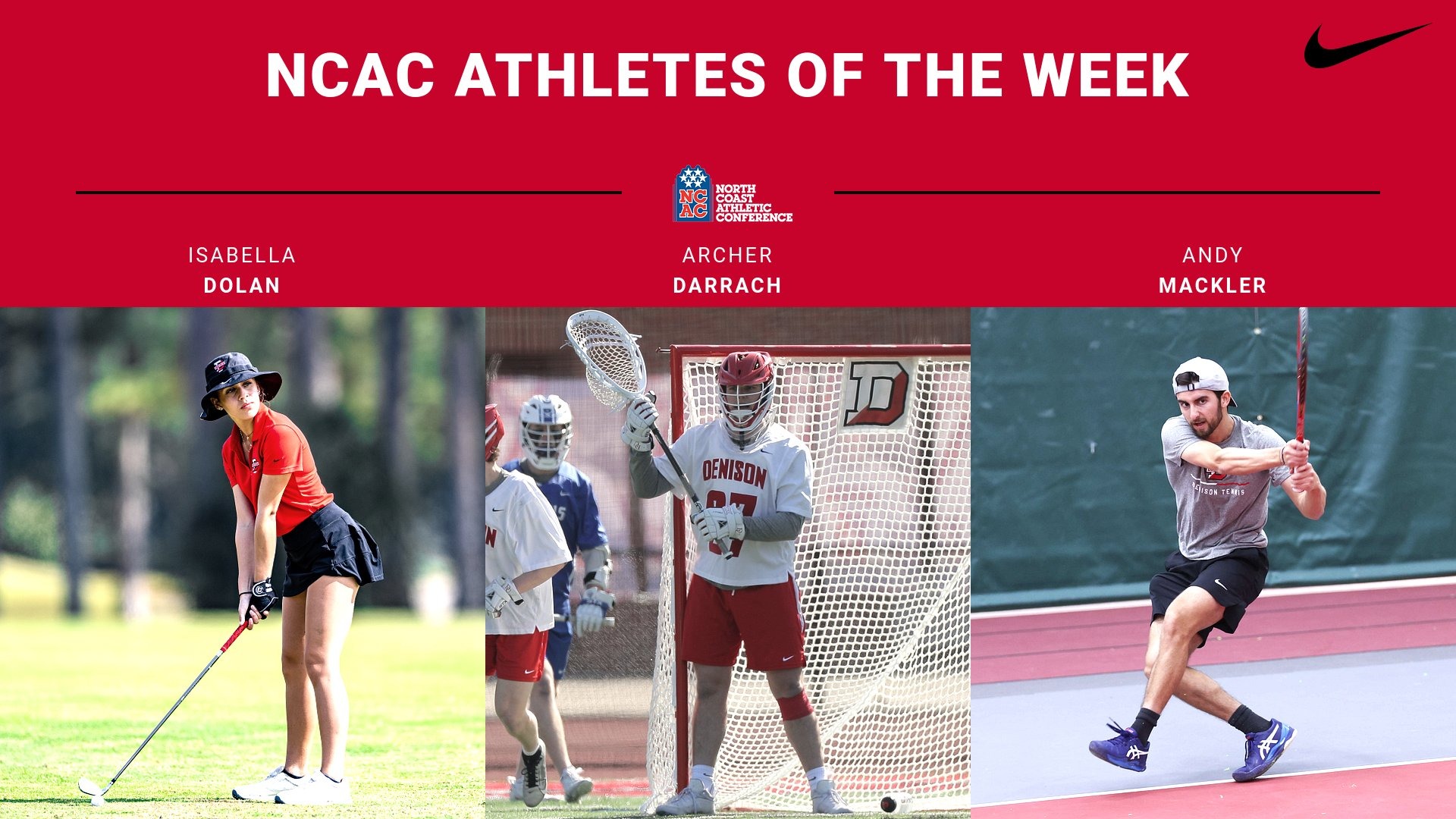 Big Red earn three NCAC Athlete of the Week awards - Denison University