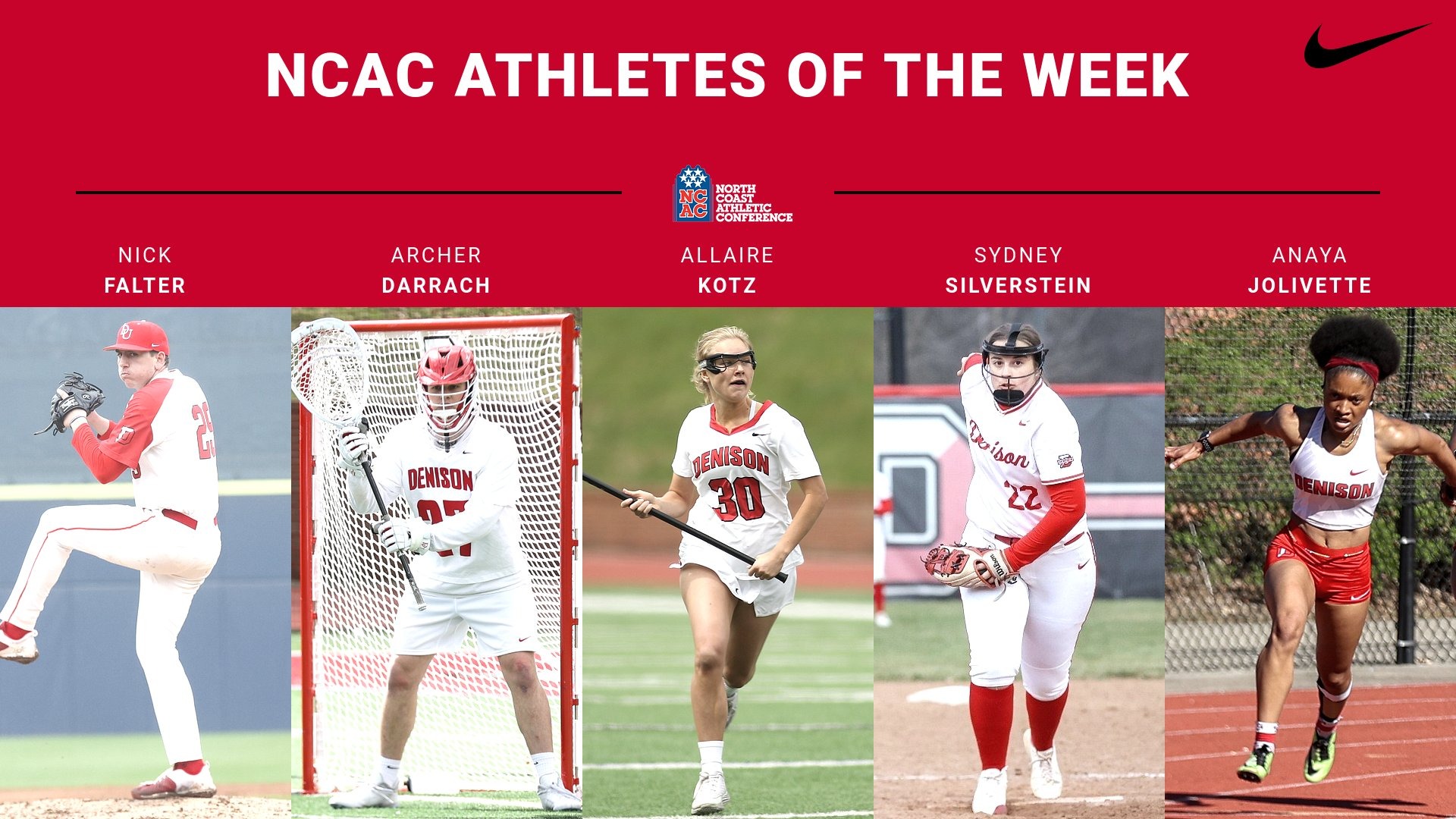 Five Big Red athletes named NCAC Athlete of the Week - Denison University