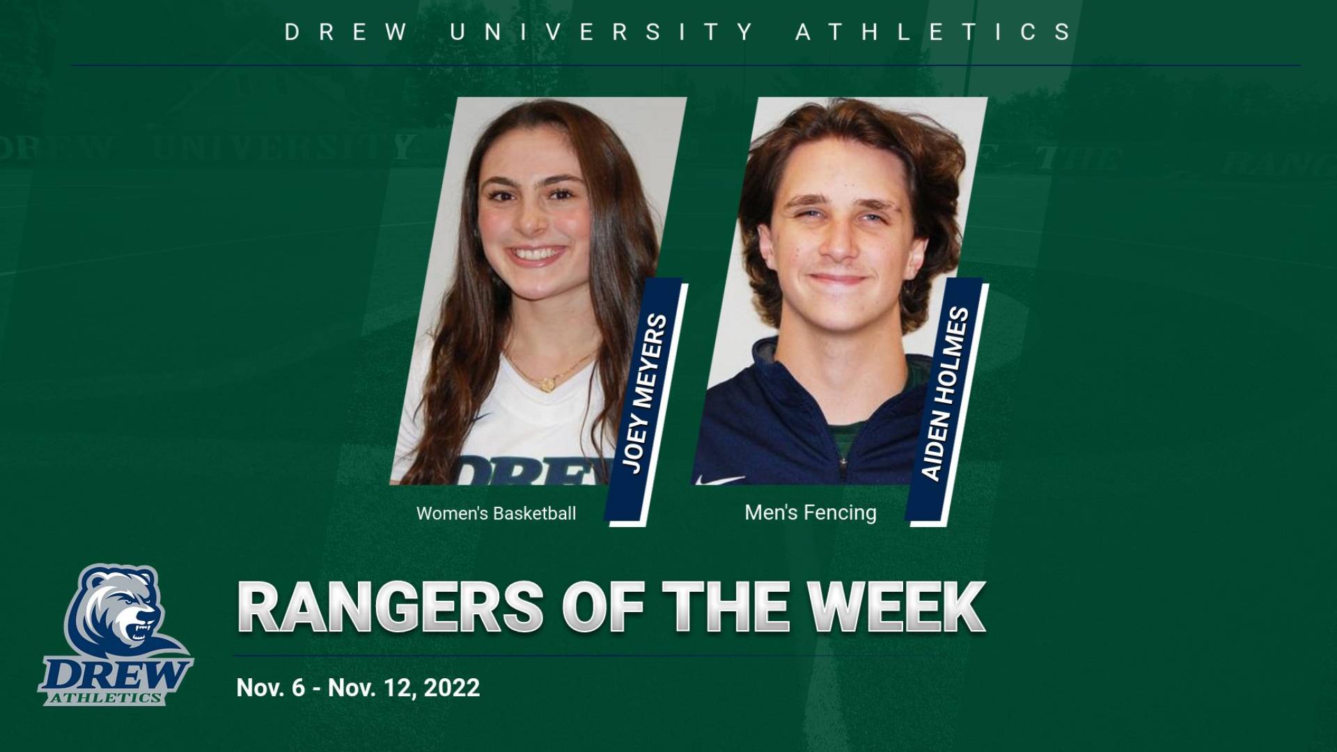 Meyers, Holmes Named Rangers of the Week - Drew University Athletics