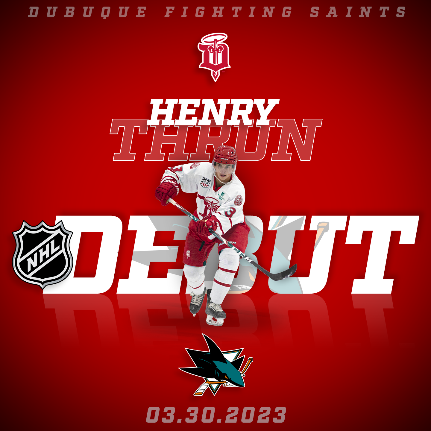 Henry Thrun Makes NHL Debut for Sharks - Dubuque Fighting Saints