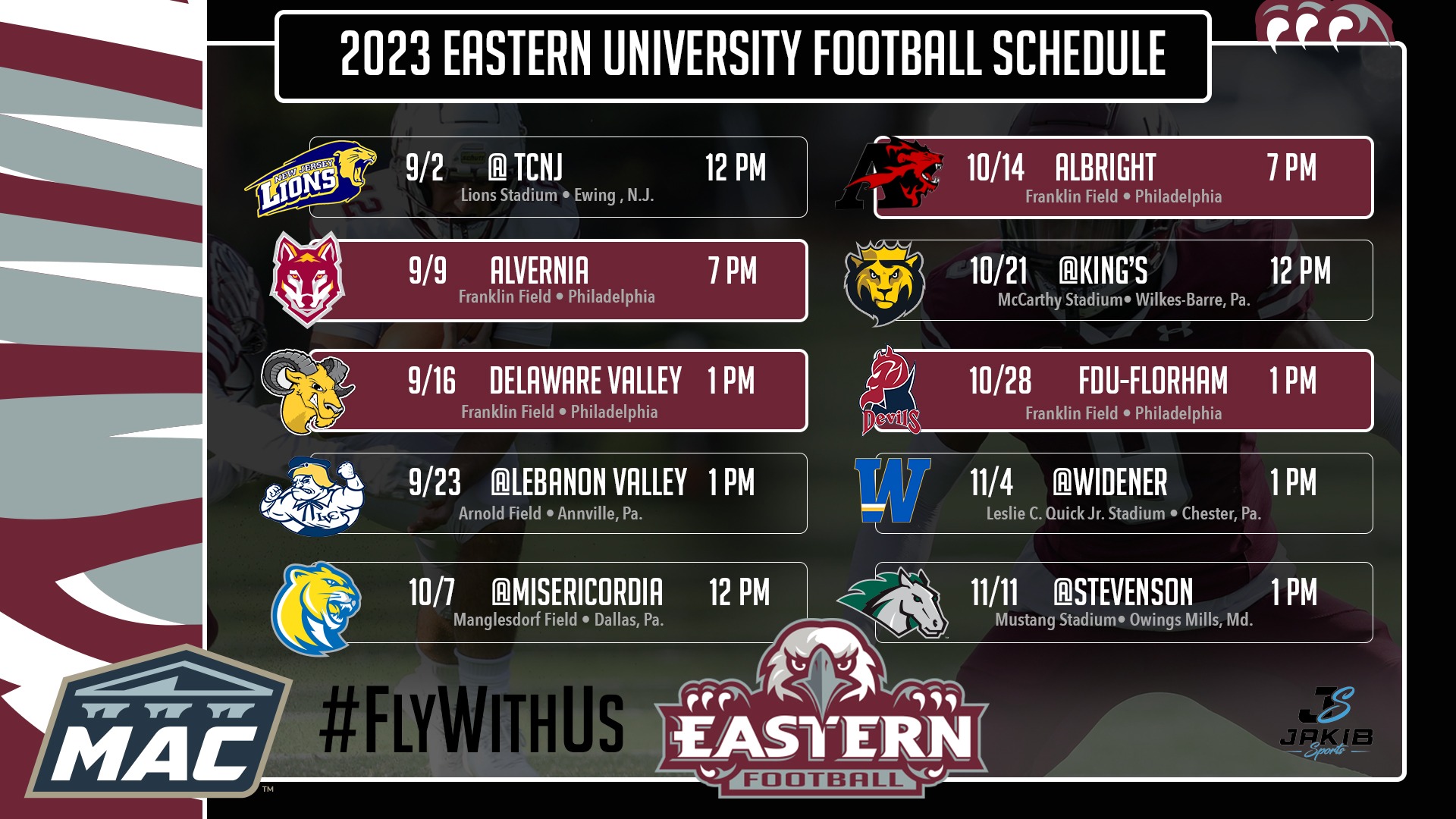 Football Releases Inaugural Schedule - Eastern University Athletics