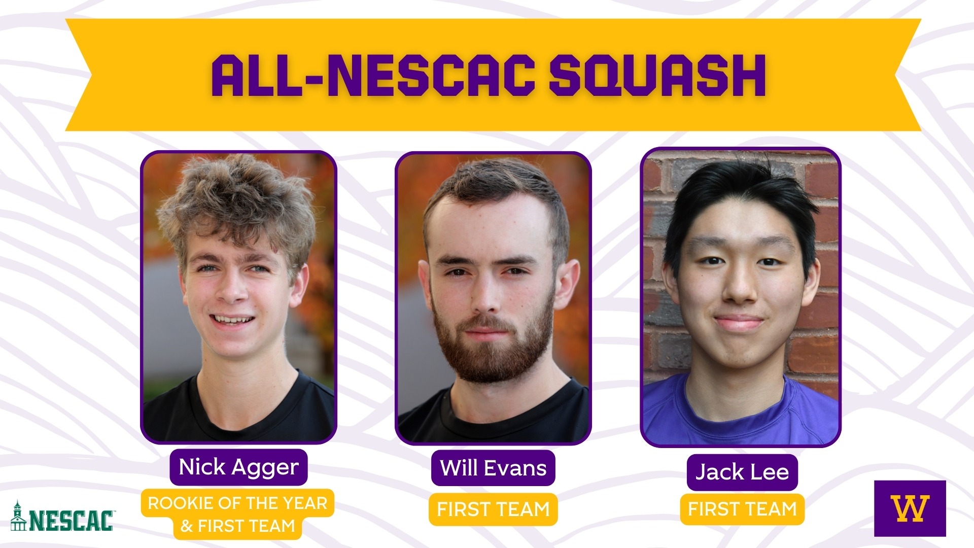 Nick Agger, Jack Lee and Will Evans Named All-NESCAC - Williams College