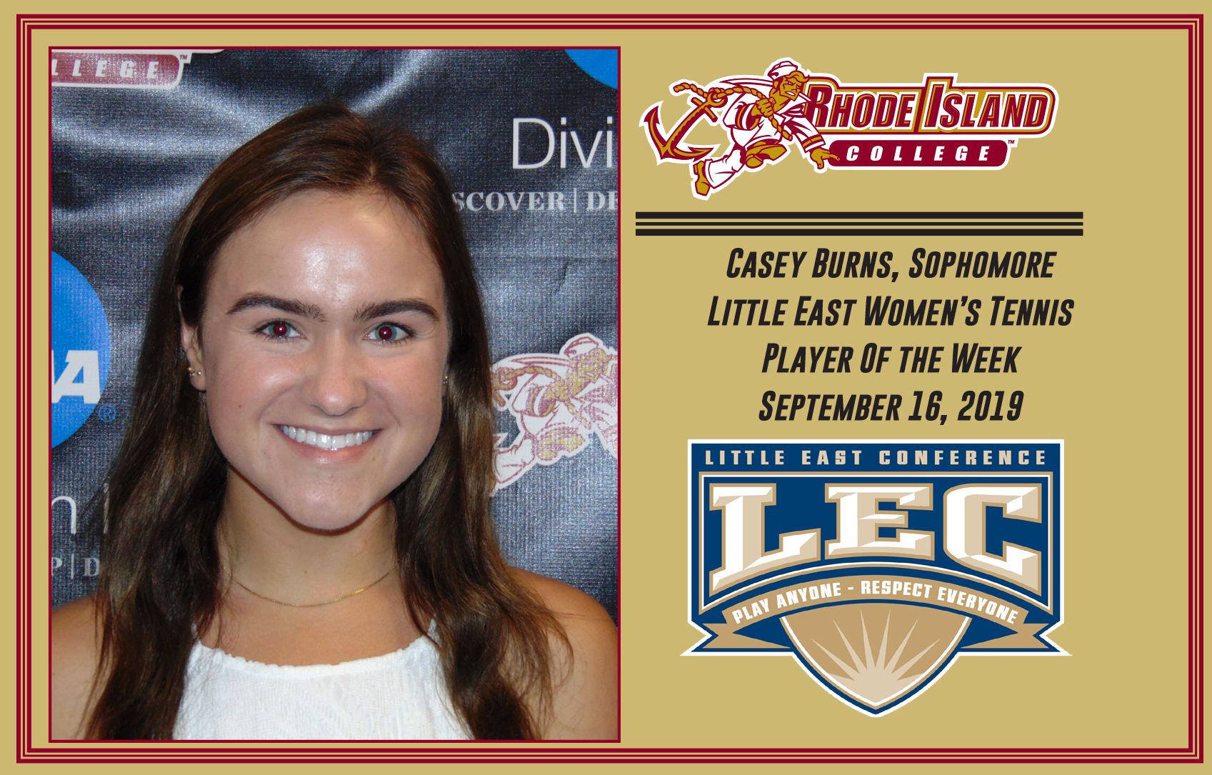 Casey Burns Named Little East Women's Tennis Player of the Week - Rhode ...