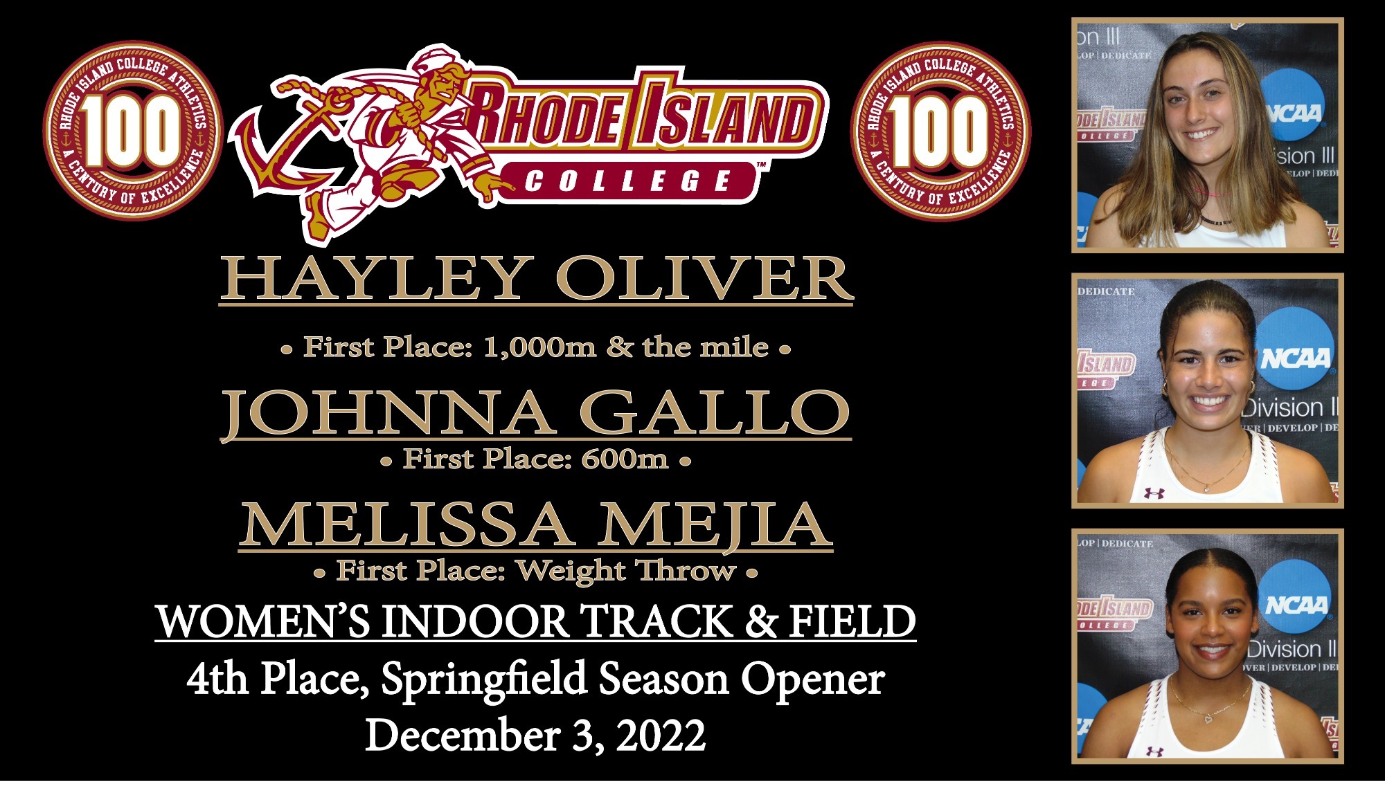 RIC Wins Four Events at Springfield Season Opener - Rhode Island College