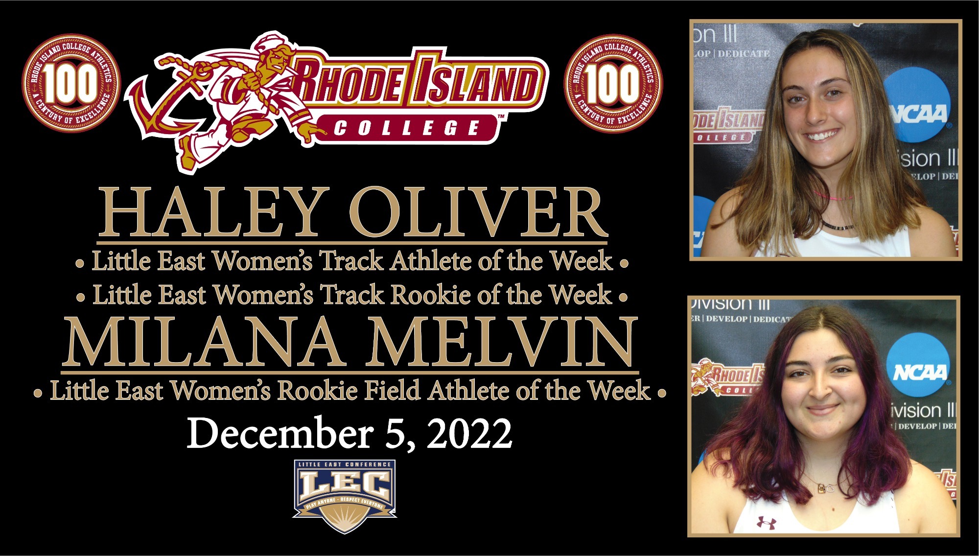 Haley Oliver and Milana Melvin Earn Weekly Little East Women's Track ...
