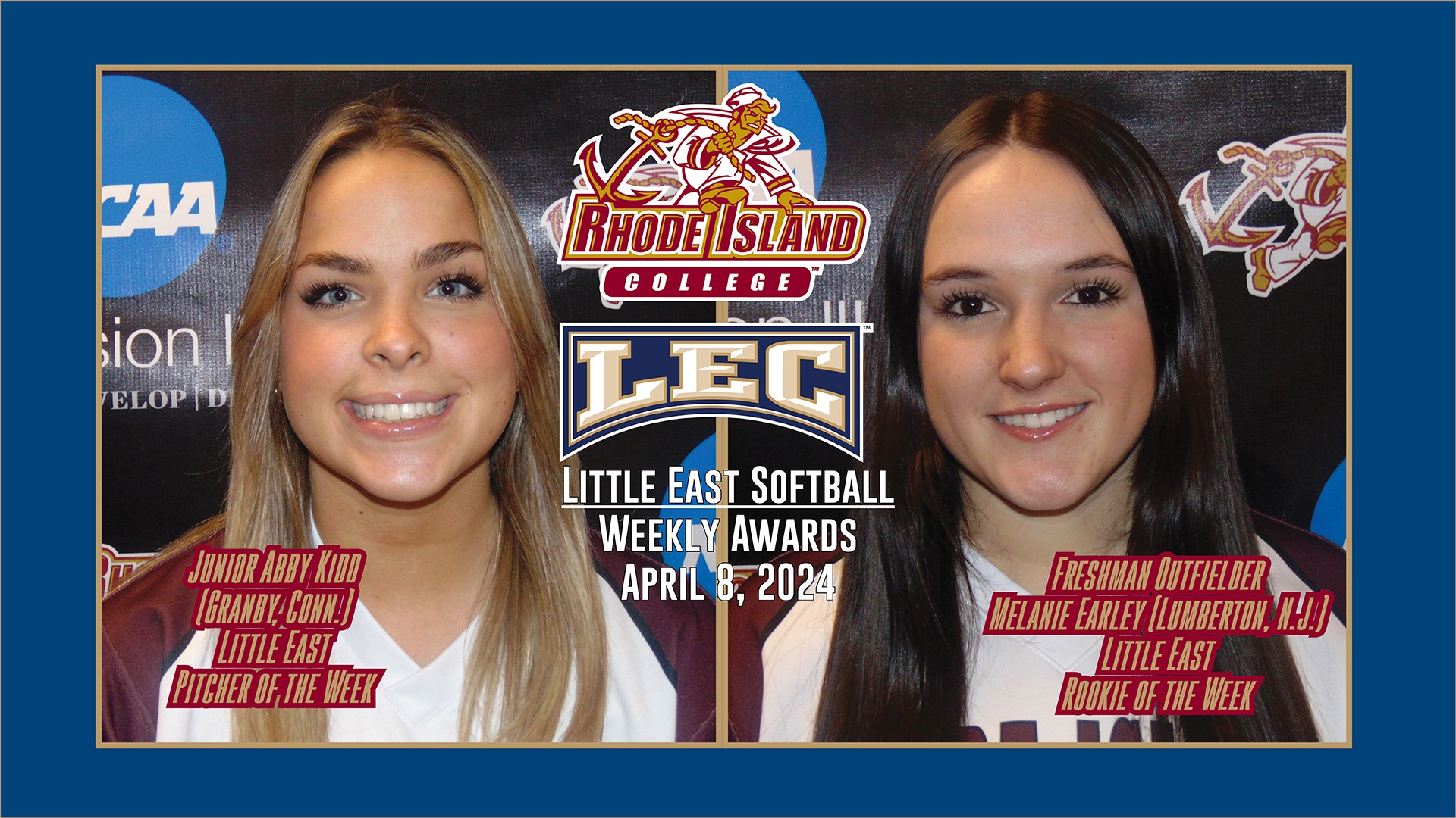 Kidd and Earley Receive Weekly Softball Awards - Rhode Island College