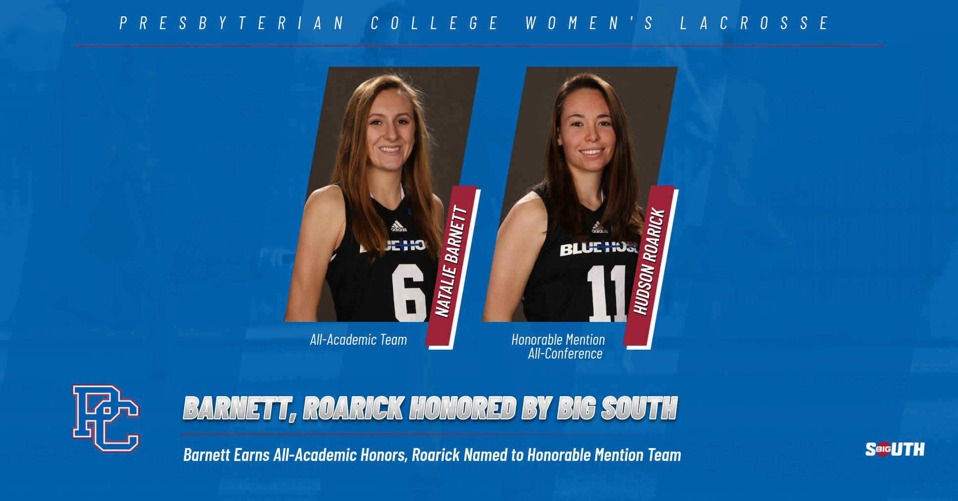 Barnett, Roarick Honored By Big South - Presbyterian College