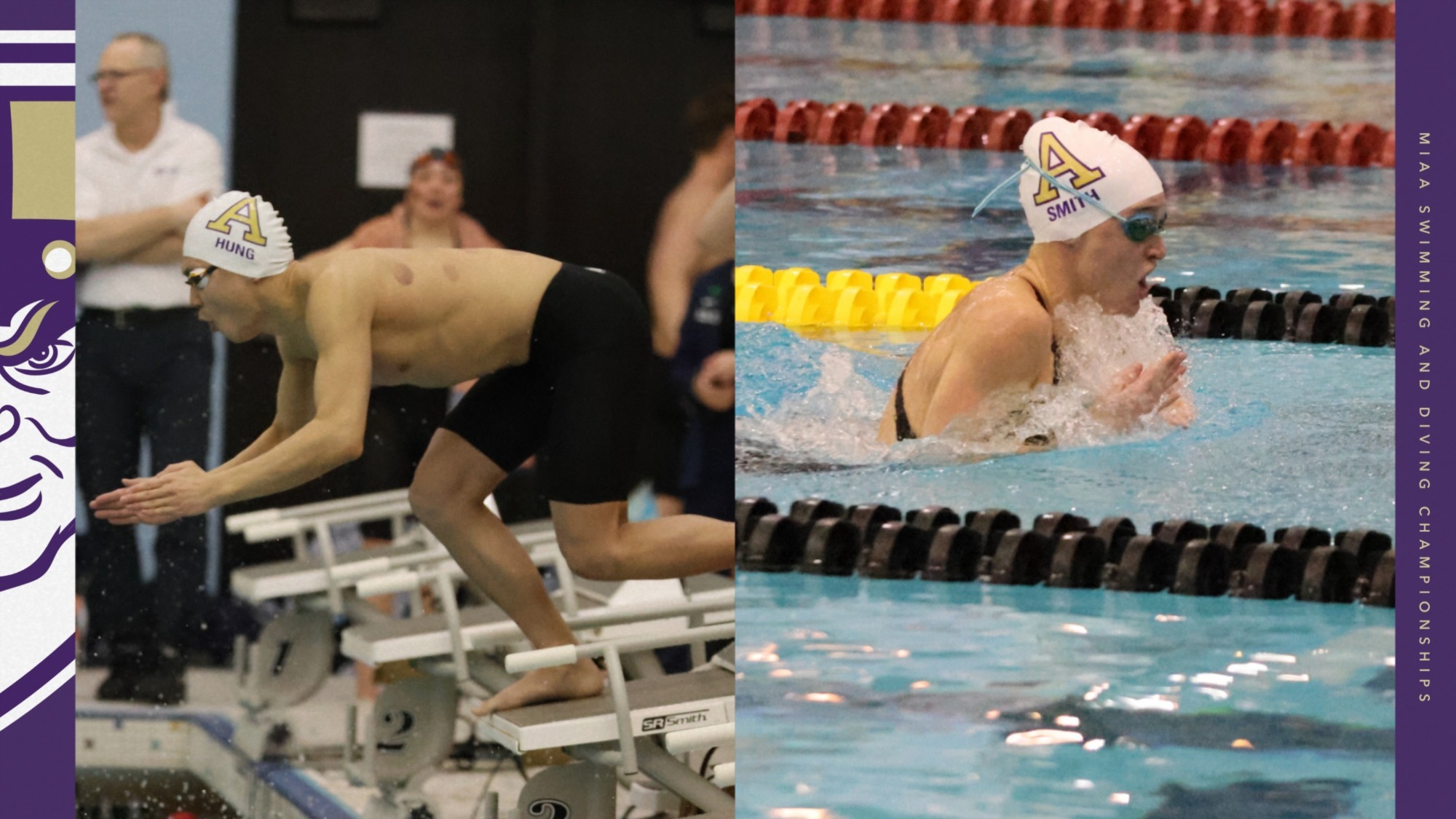 Swim and dive splits with Calvin and Alma - Albion College