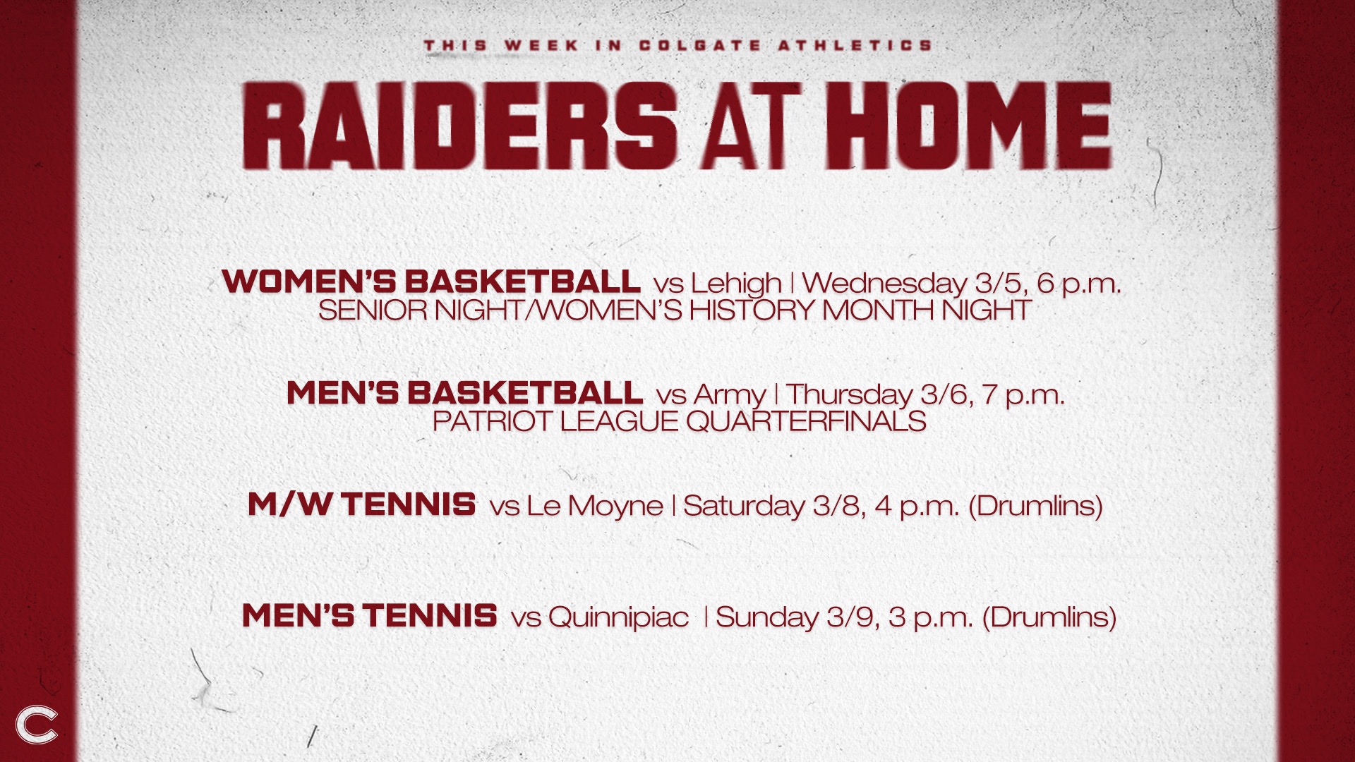 2025 Spring Schedules Announced for Colgate Athletics - Colgate ...