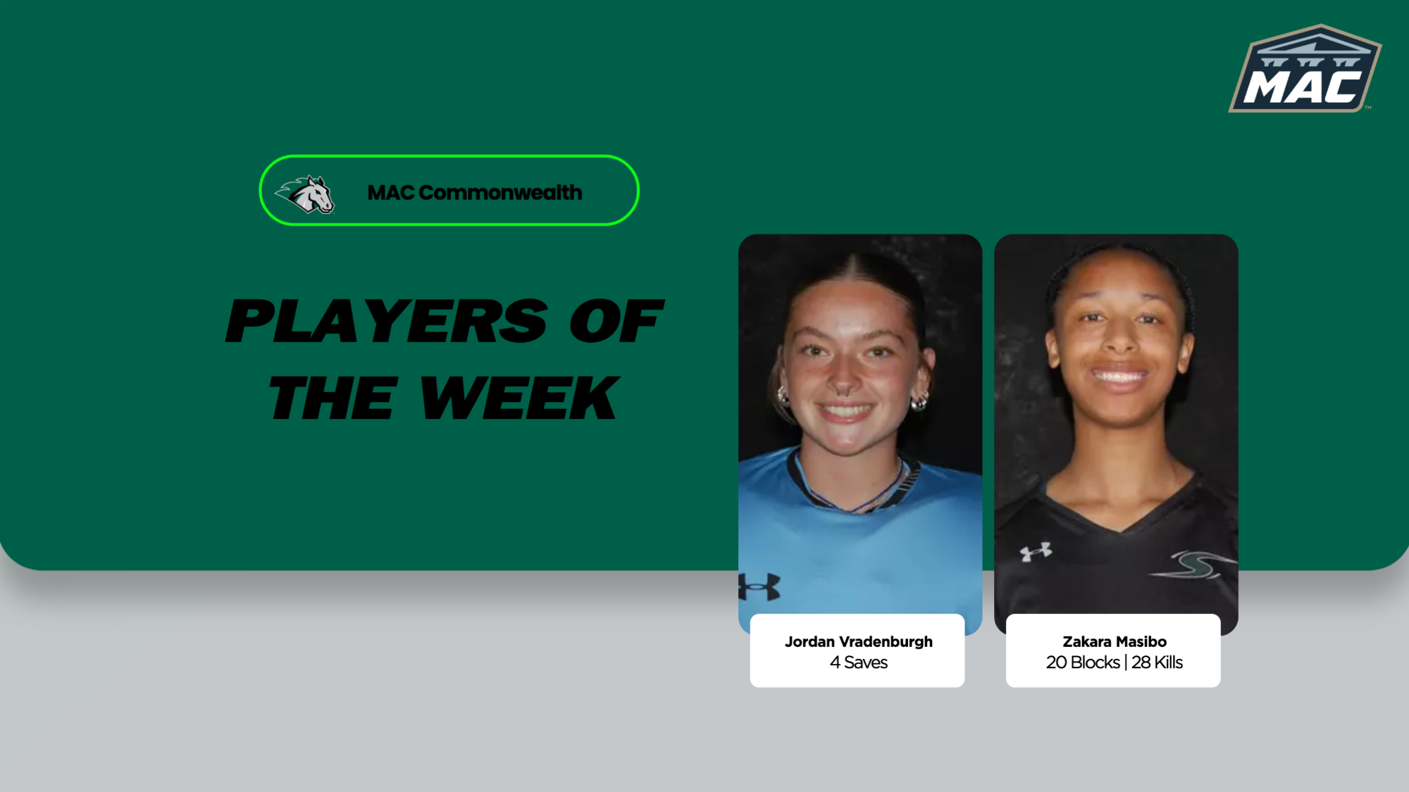 Purcell, Bennett, Vradenburgh tabbed MAC Commonwealth Player of the Week Honors in first week of ...
