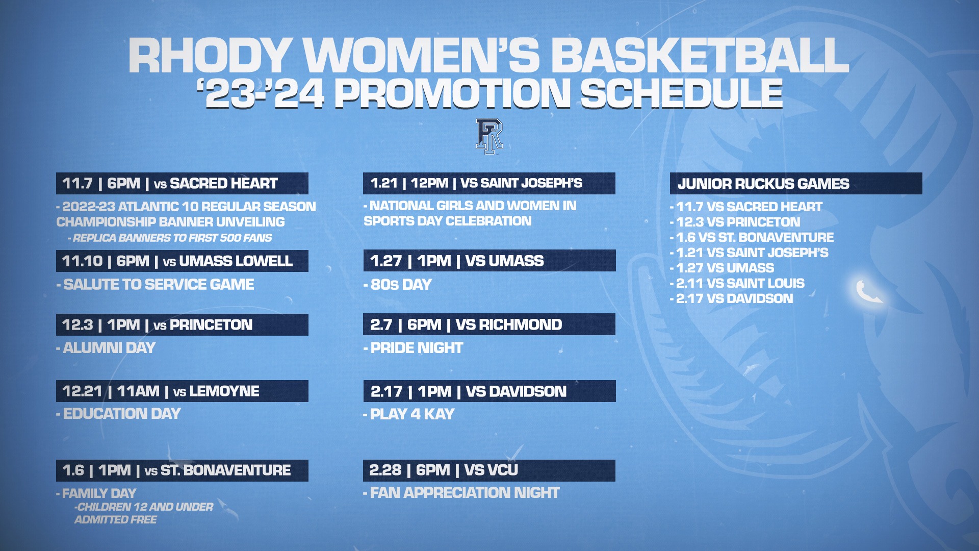 Women's Basketball Promotional Schedule Released - University of Rhode ...