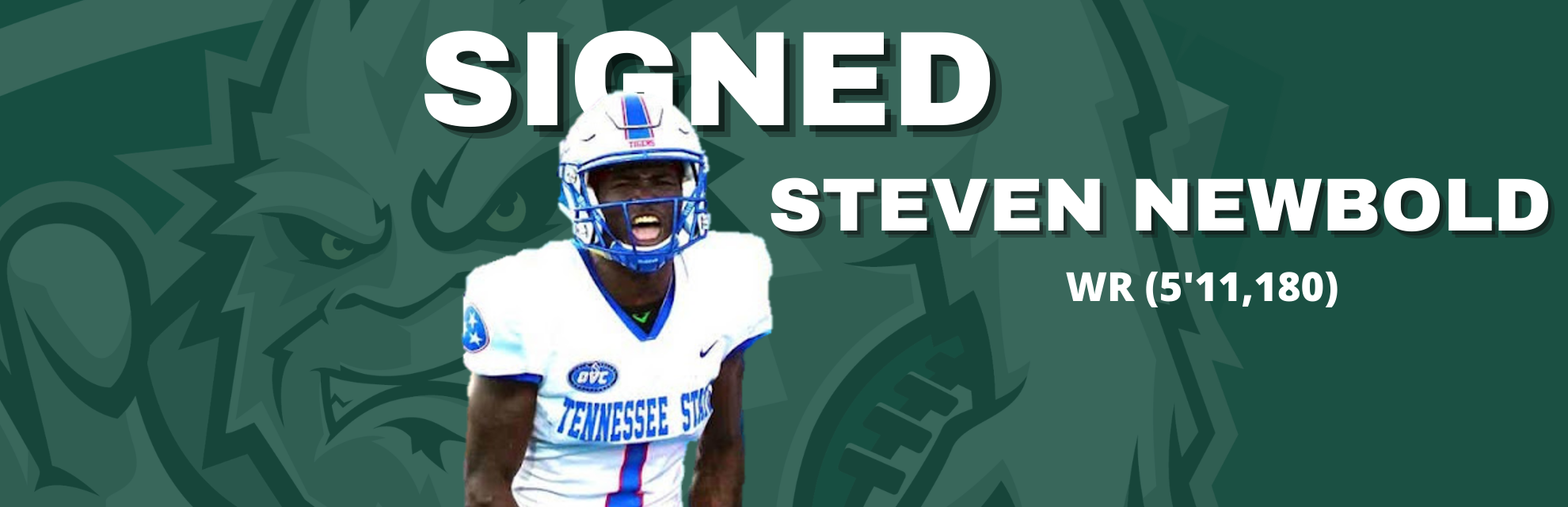 BLIZZARD SIGN STEVEN NEWBOLD WR, TENNESSEE ST. - Green Bay Blizzard