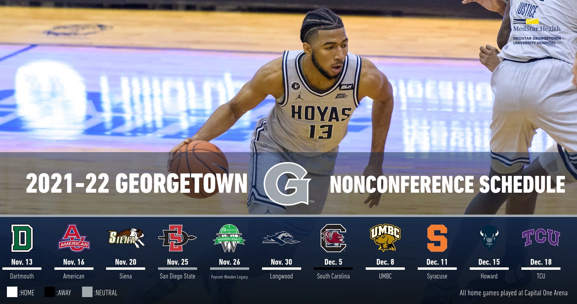 Georgetown Basketball Releases 2021-22 Nonconference Schedule Presented ...