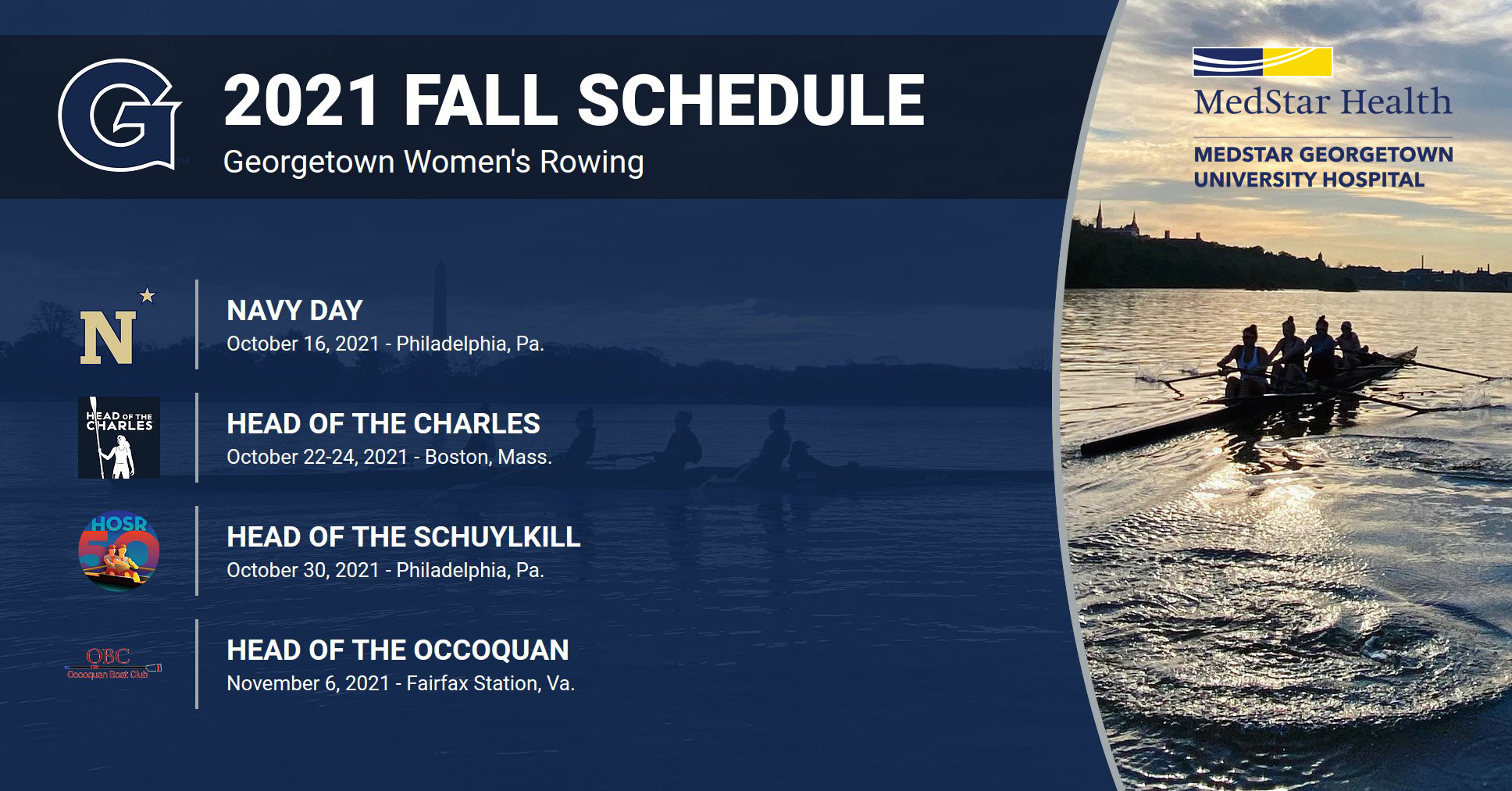 Women’s Rowing Announces 2021 Fall Schedule Presented by MedStar Health ...