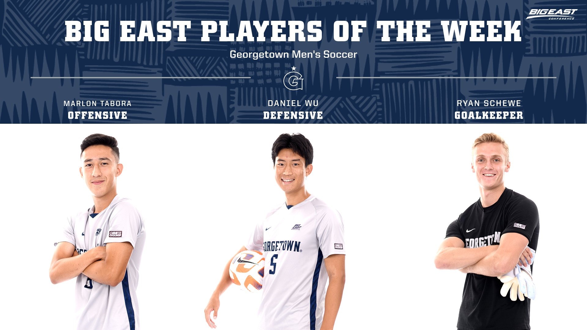 Three Hoyas Earn BIG EAST Weekly Awards - Georgetown University Athletics