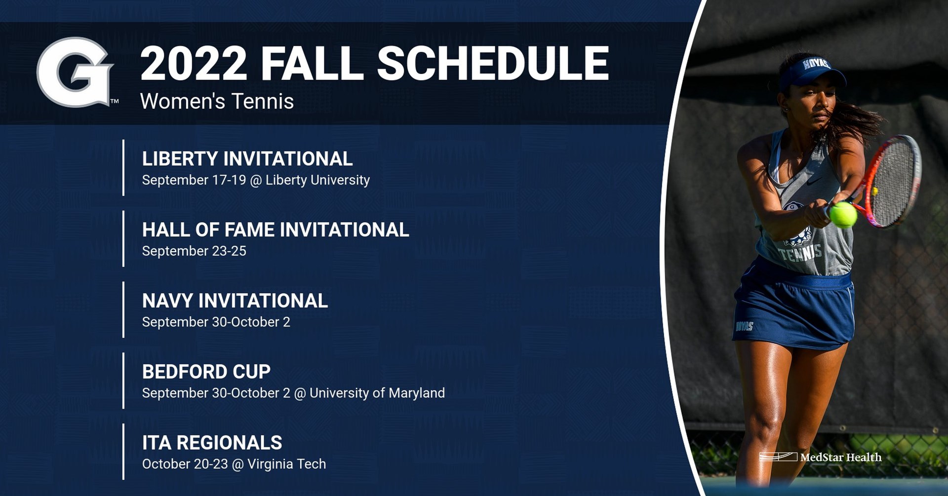 Women’s Tennis Announces 2022 Fall Schedule Presented by MedStar Health ...