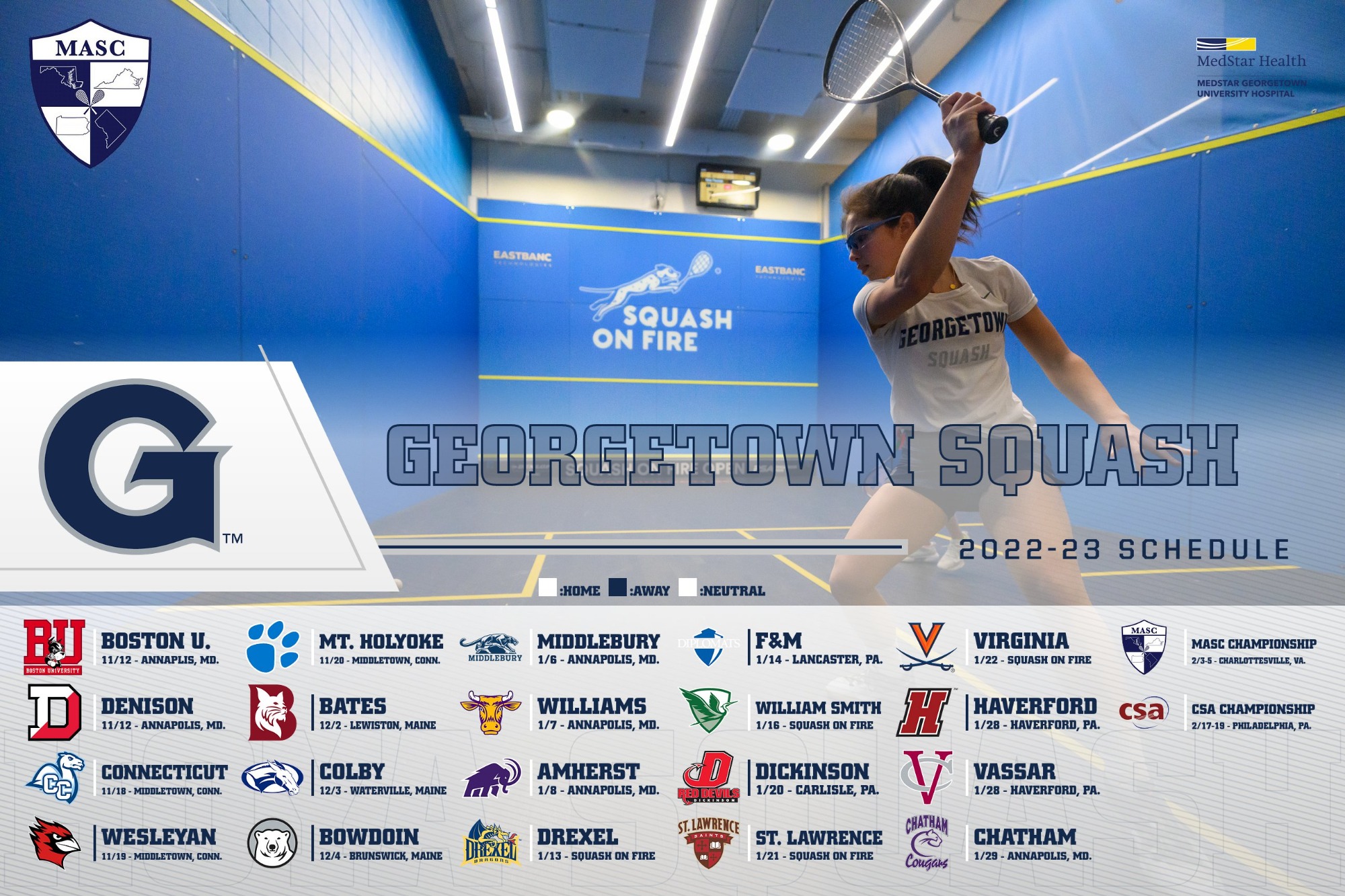 Squash Announces 2022-23 Schedule Presented by MedStar Health ...