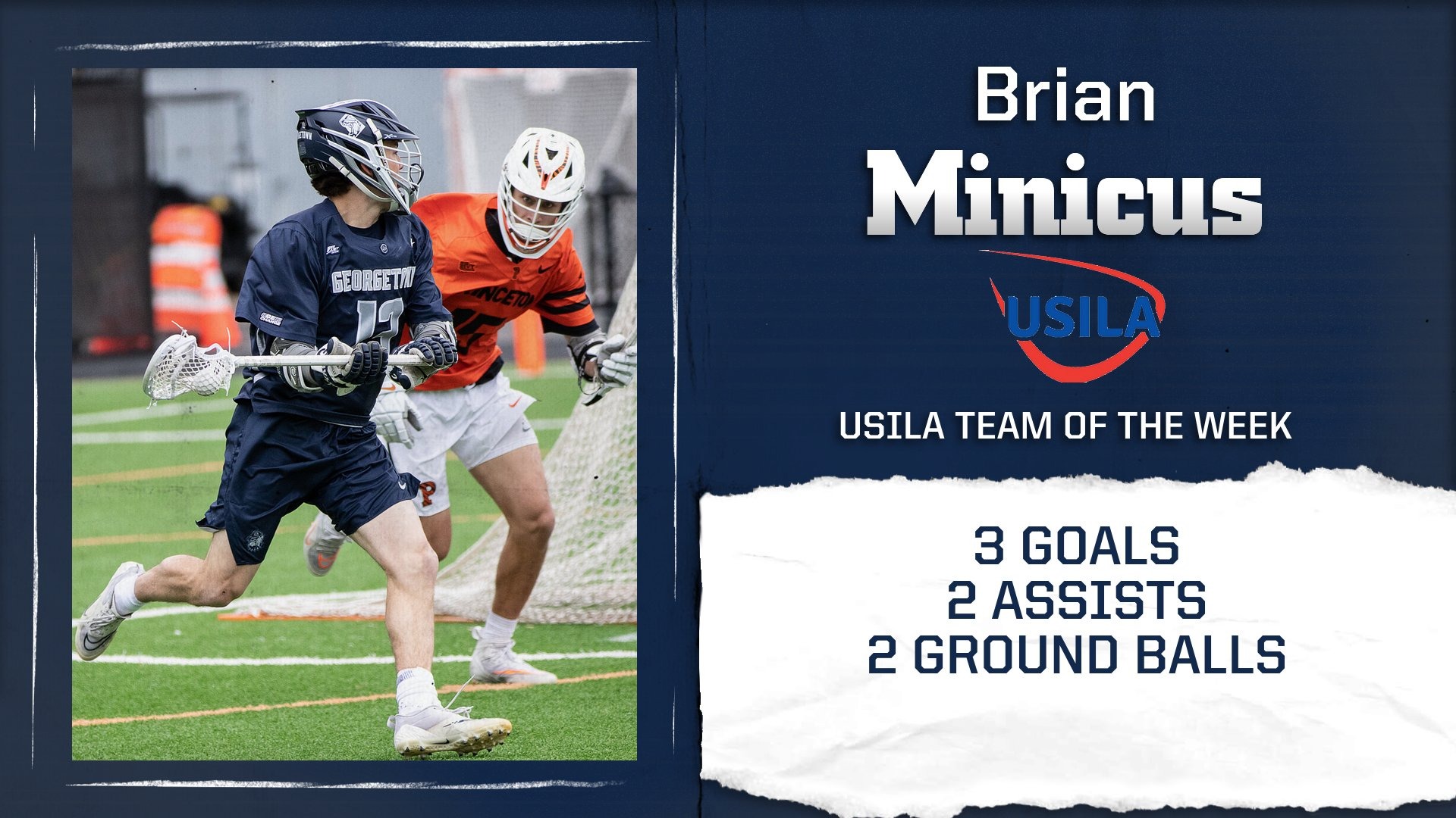 Brian Minicus Named to USILA National Team of the Week - Georgetown ...