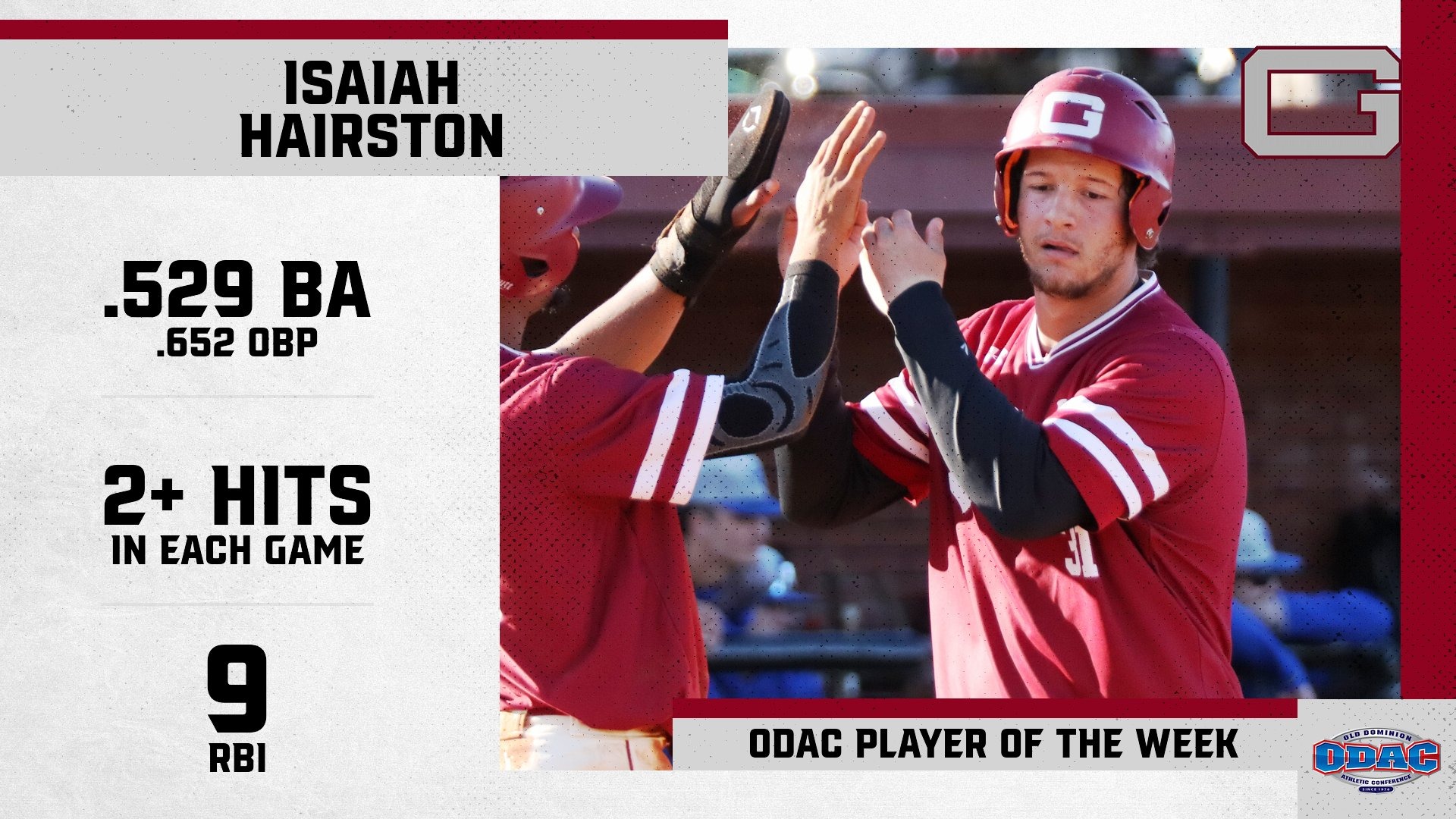 Hairston Receives ODAC Player of the Week Honors For Second Time In ...