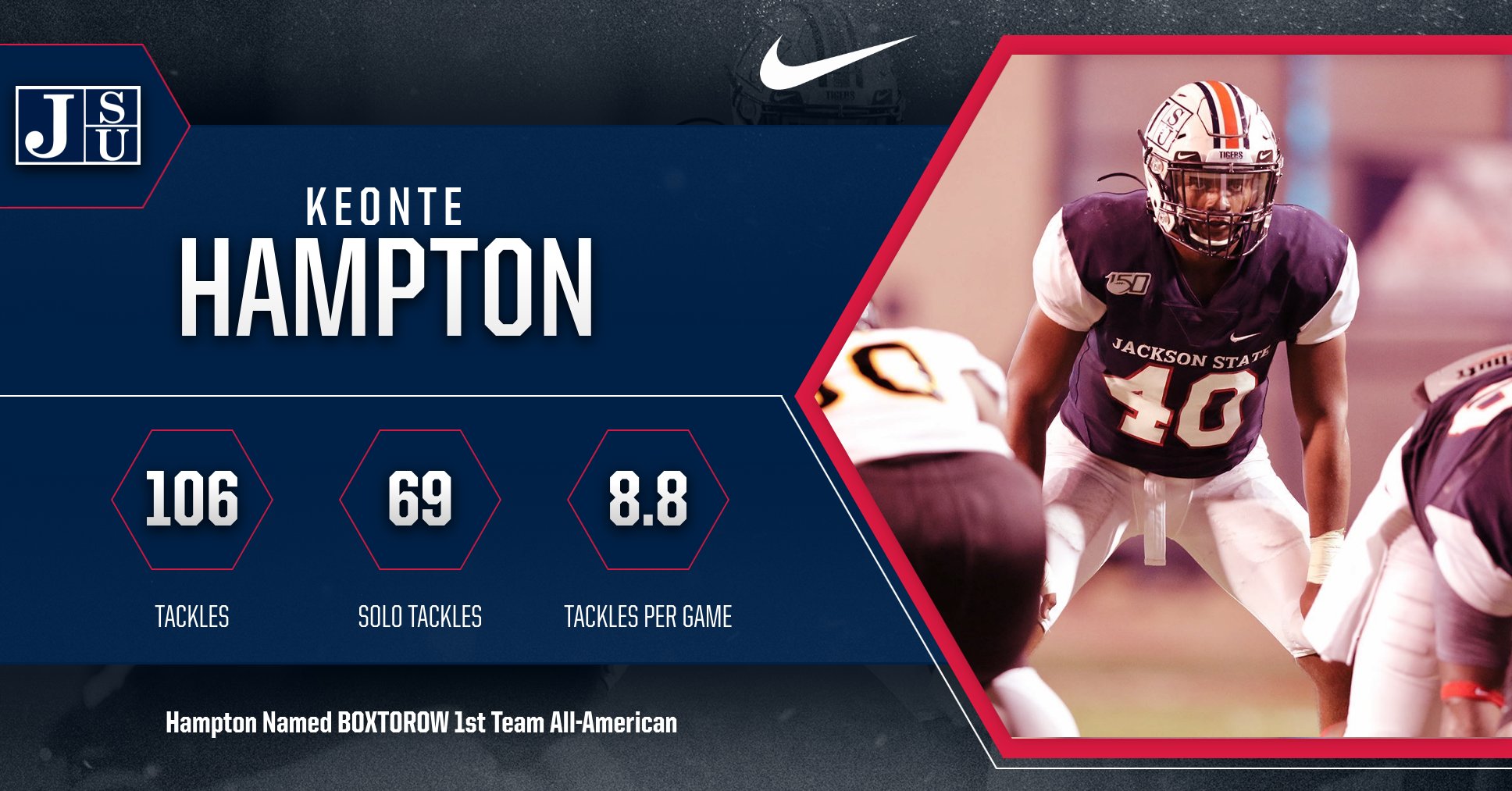 Hampton Named BOXTOROW 1st Team All-American - Jackson State University