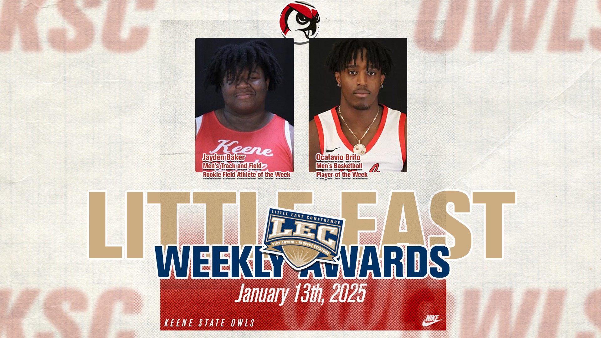 Owl Duo Once Again Earn LEC Weekly Awards - Keene State College