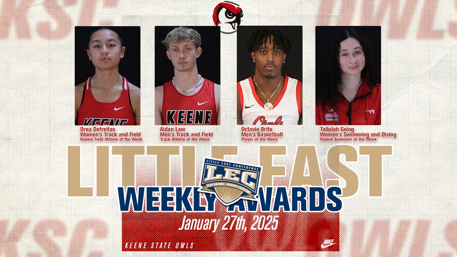 Owl Duo Once Again Earn LEC Weekly Awards - Keene State College