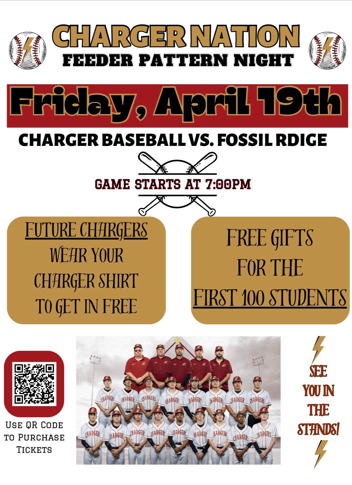 Charger Feeder Pattern Night at Baseball - Keller Central High School (TX)