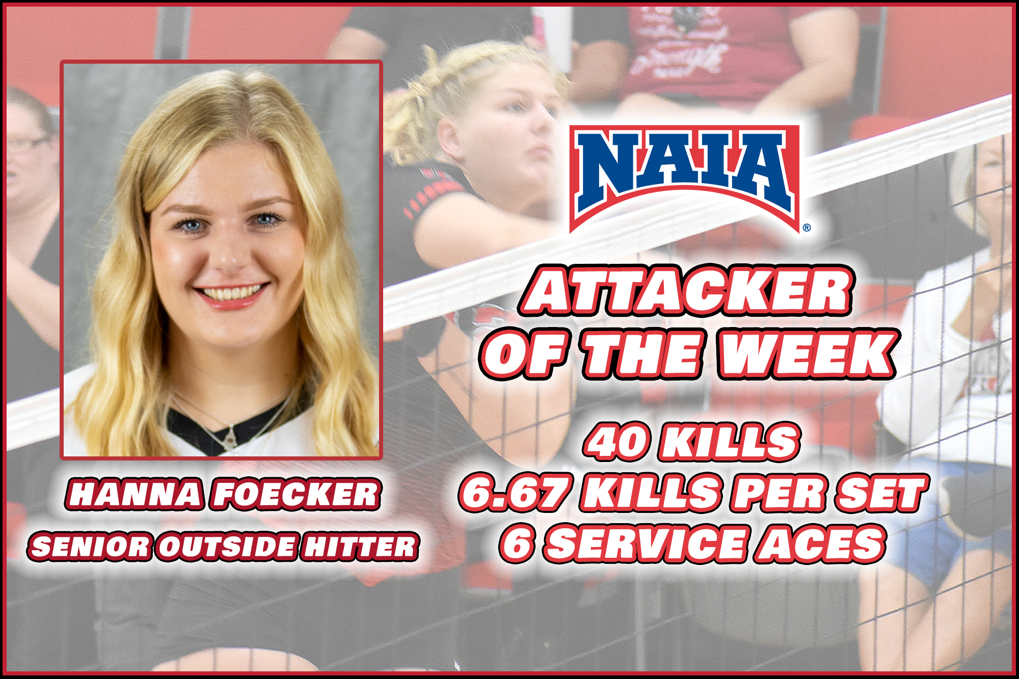 Hanna Foecker Tabbed As NAIA Attacker of the Week - Mid-America ...