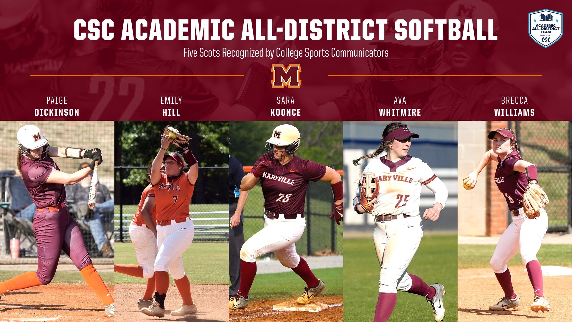 Five Scots on CSC Softball Academic All-District - Maryville College