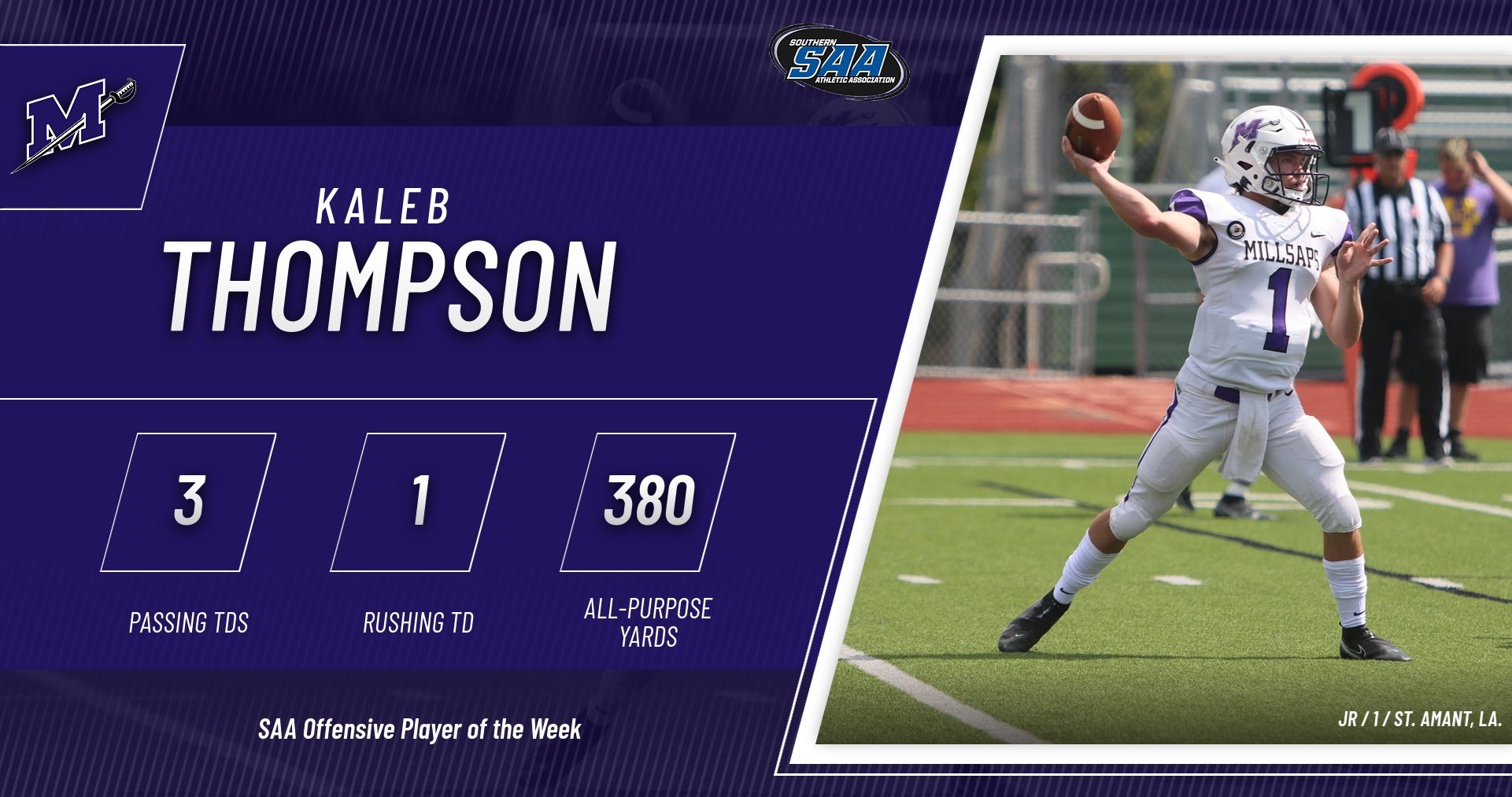 Kaleb Thompson Earns SAA Offensive Player of the Week Honors - Millsaps ...
