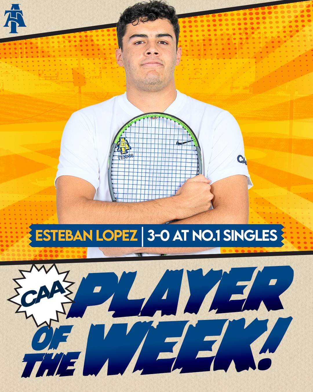 Lopez earns second straight CAA men's tennis player of the week - North Carolina A&T