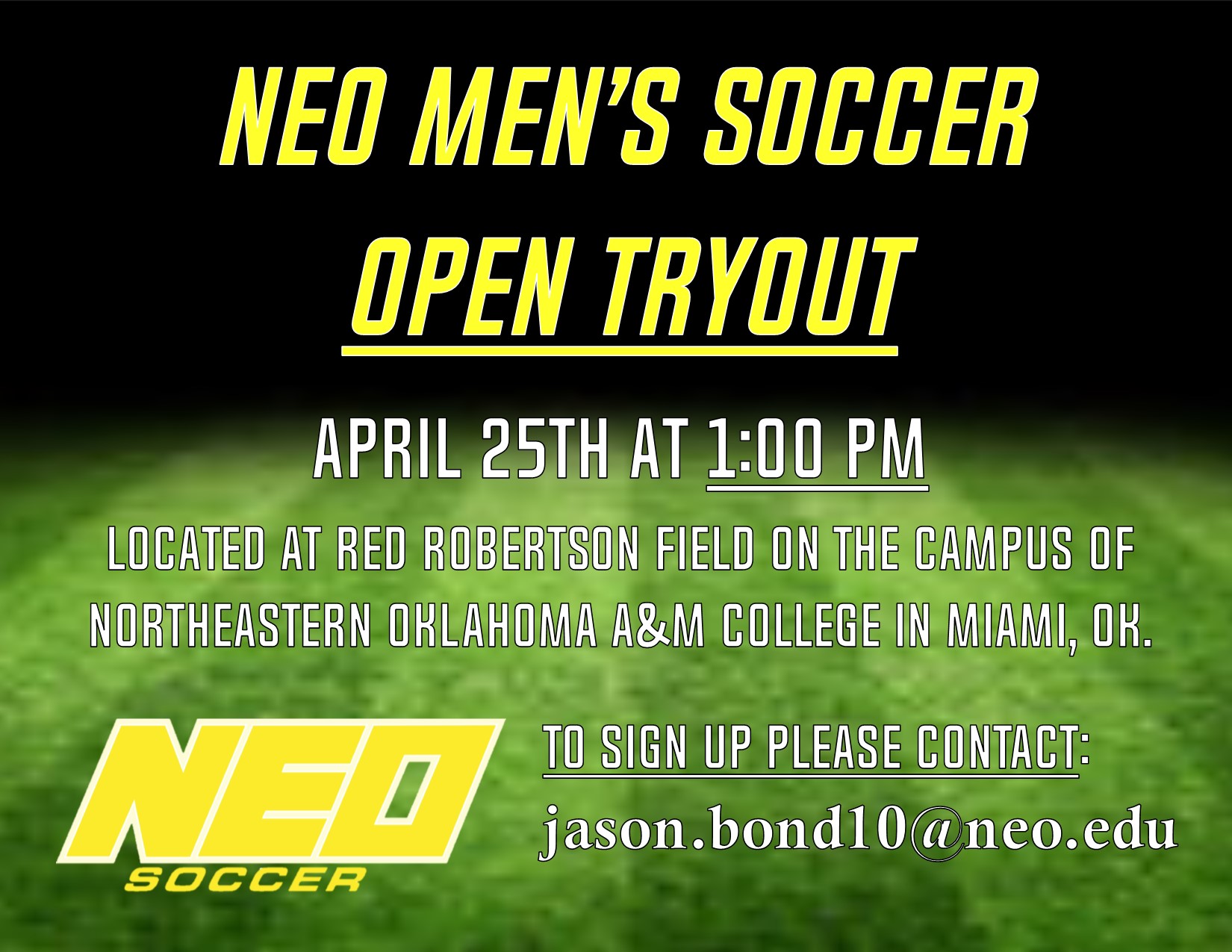 NEO Men's Soccer Open Tryout Date Announced for April 25th at 1:00 PM ...