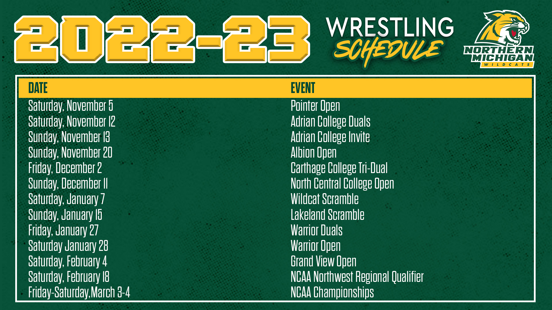 Women's Wrestling Announces 2022-23 Schedule - Northern Michigan University