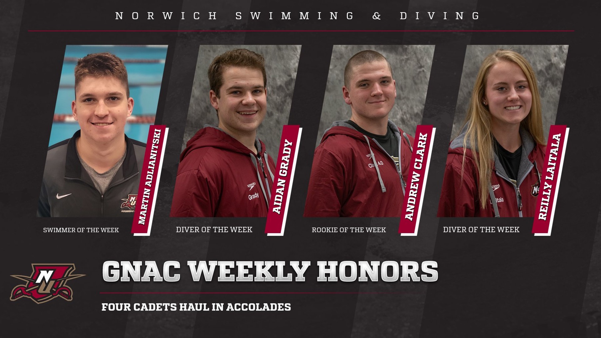 Swimming & Diving: Adlianitski, Grady, Clark, Laitala collect GNAC ...