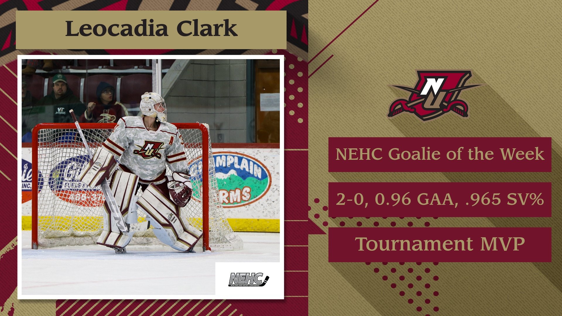 Women’s Ice Hockey: Clark Earns NEHC Goalie of the Week, Archambault ...